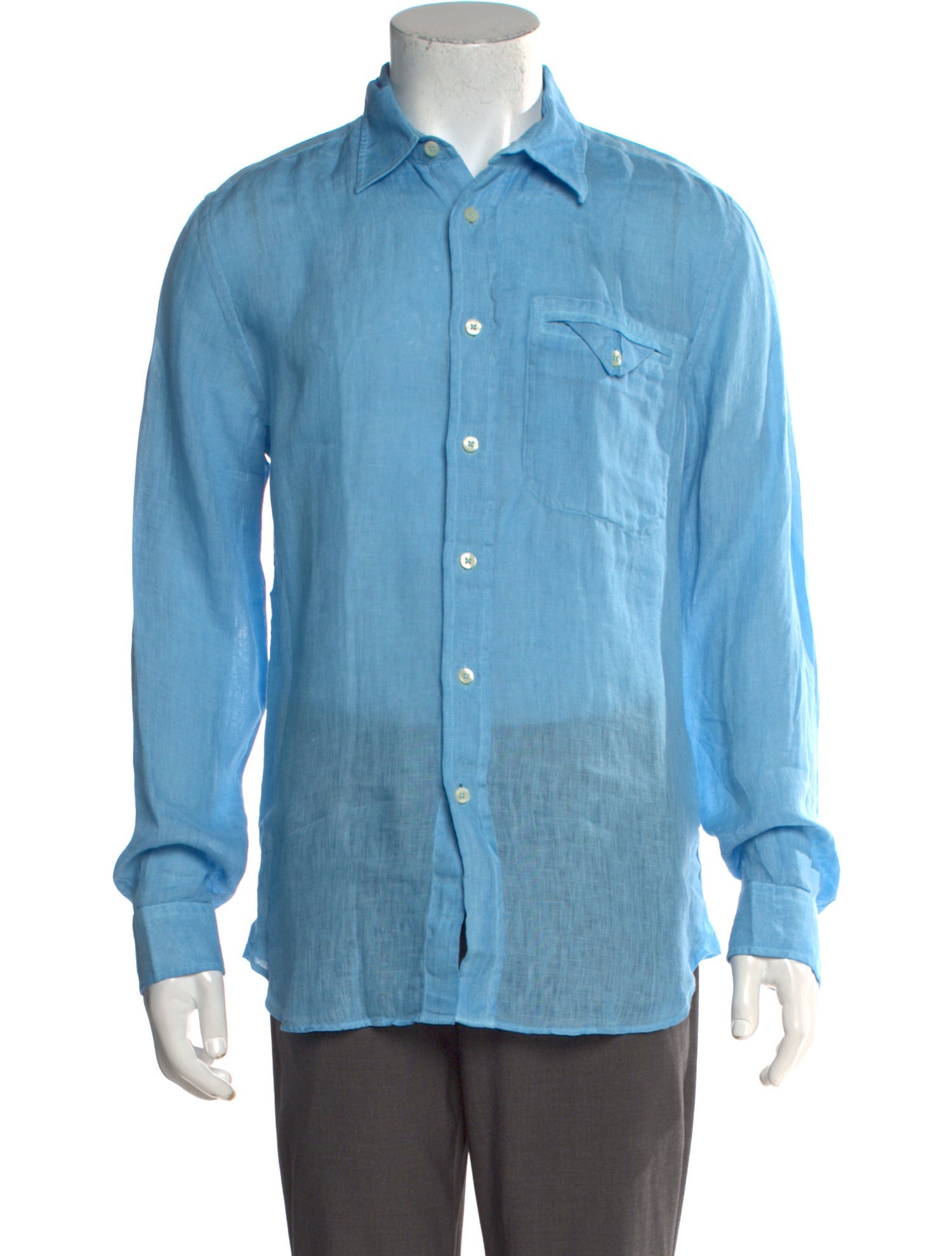 120% Lino Long Sleeve Dress Shirt w/ Tags - Blue Dress Shirts, Clothing ...