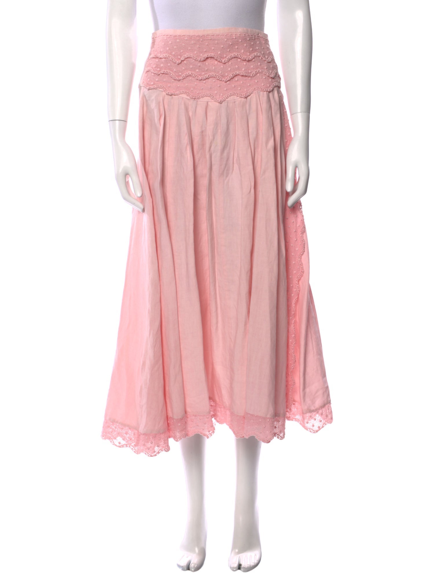 120% Lino Ruffle Embellishment Midi Length Skirt - Pink Skirts ...