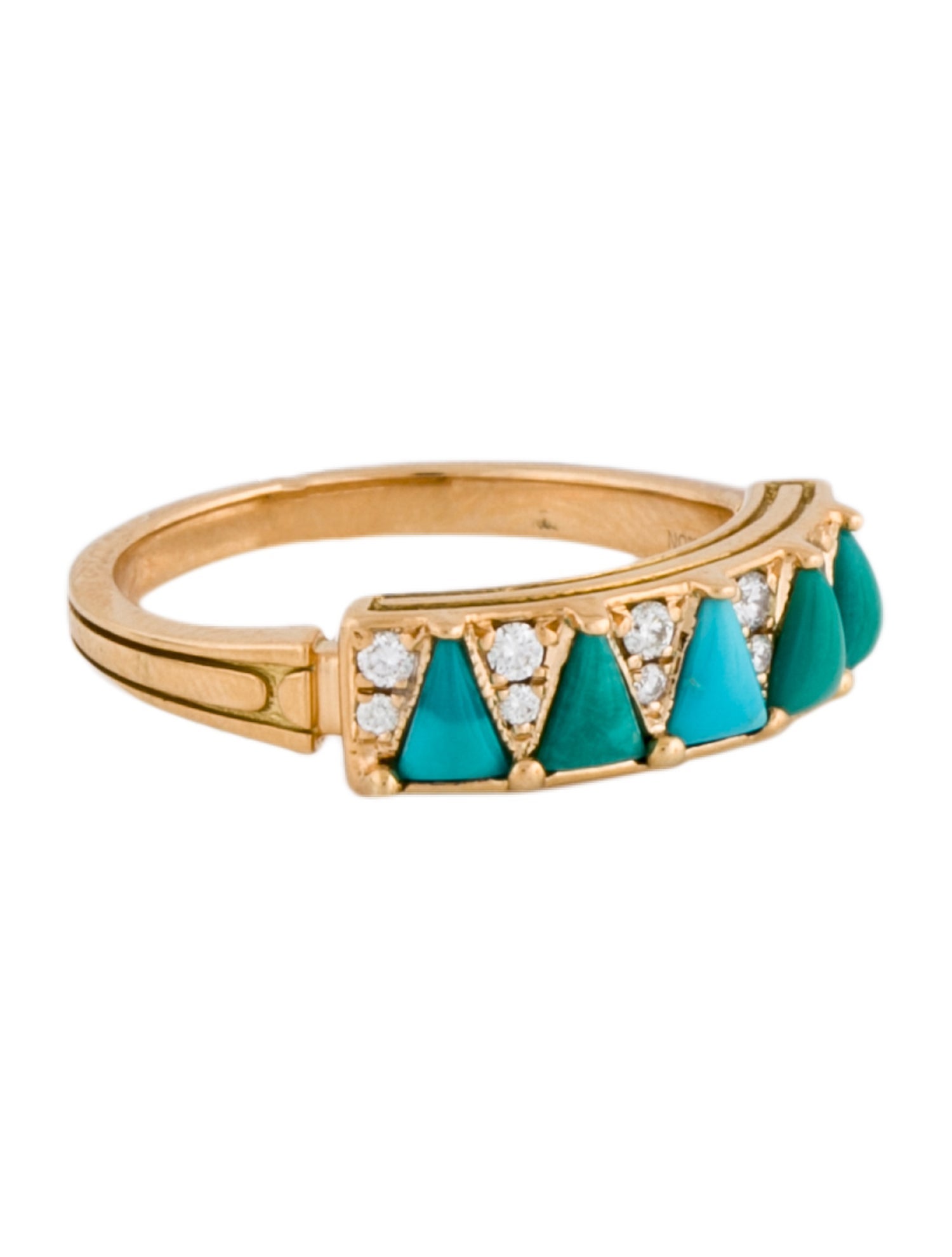 Mociun 18K Diamond & Turquoise Five Triangle Band Ring - 18K Yellow ...