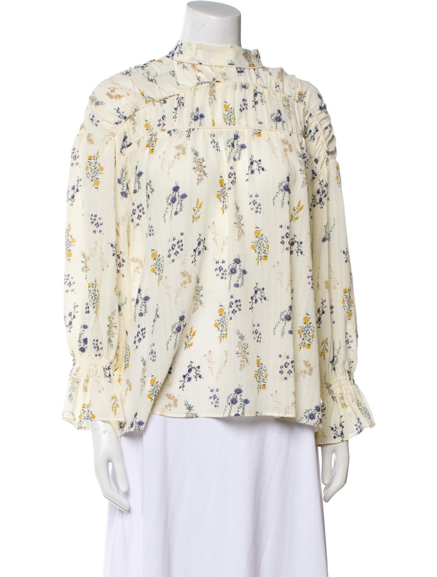 BA&SH Floral Print Mock Neck Blouse - Neutrals Tops, Clothing ...