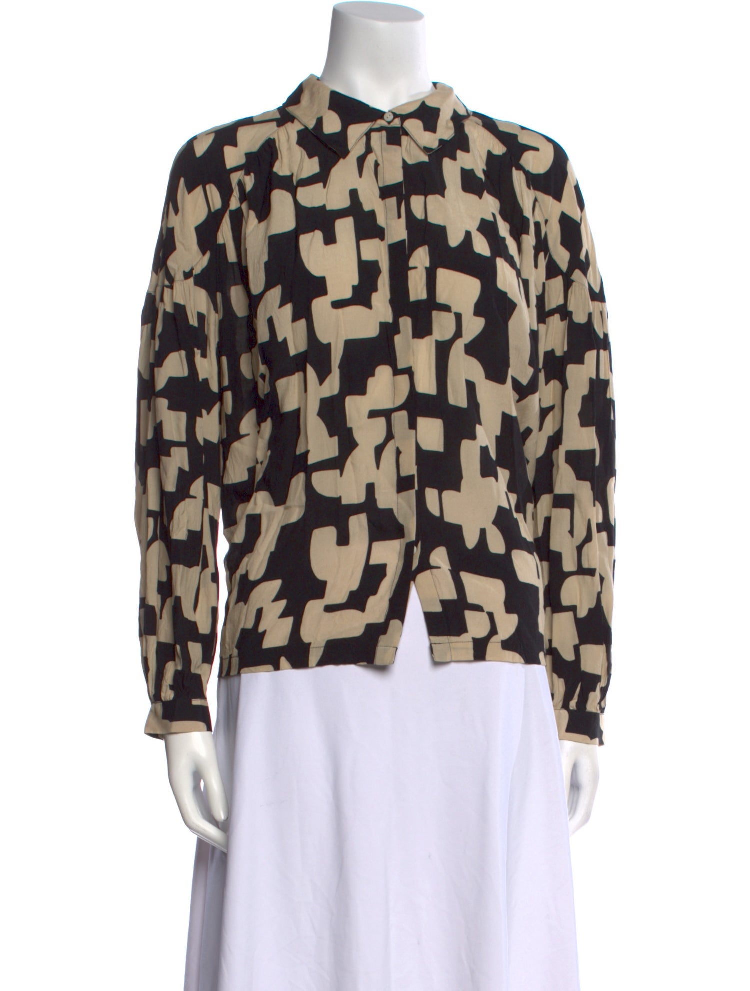 BA&SH Printed Mock Neck Button-Up Top - Neutrals Tops, Clothing ...