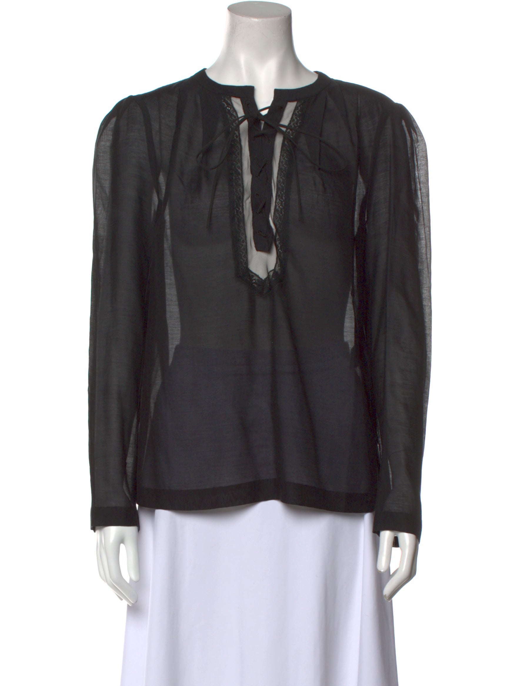 Maje V-Neck Long Sleeve Blouse - Black Tops, Clothing - W2M113125 | The ...