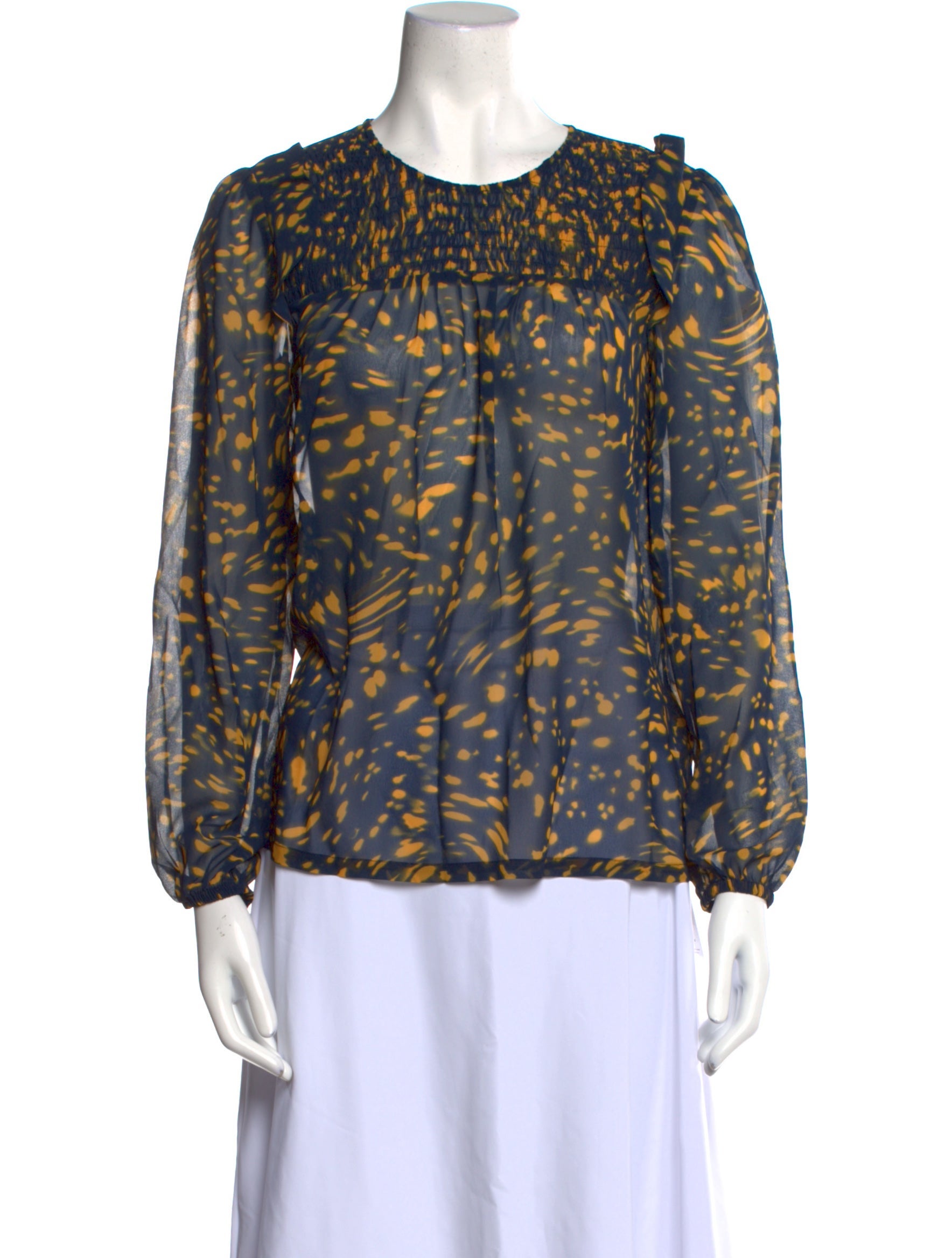 Maje Printed Crew Neck Blouse - Blue Tops, Clothing - W2M114940 | The ...