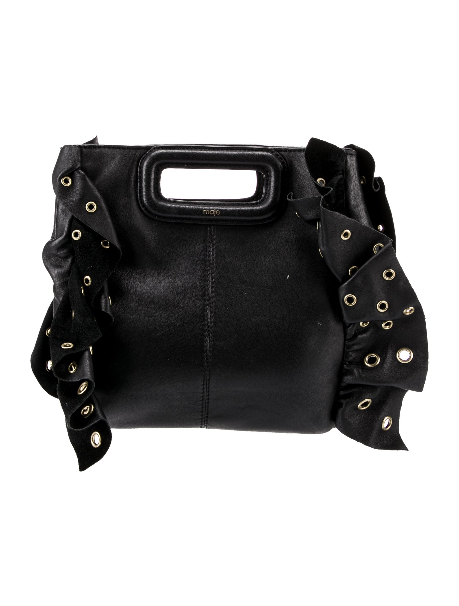 Maje Leather Ruffled Handle Bag - Black Handle Bags, Handbags ...