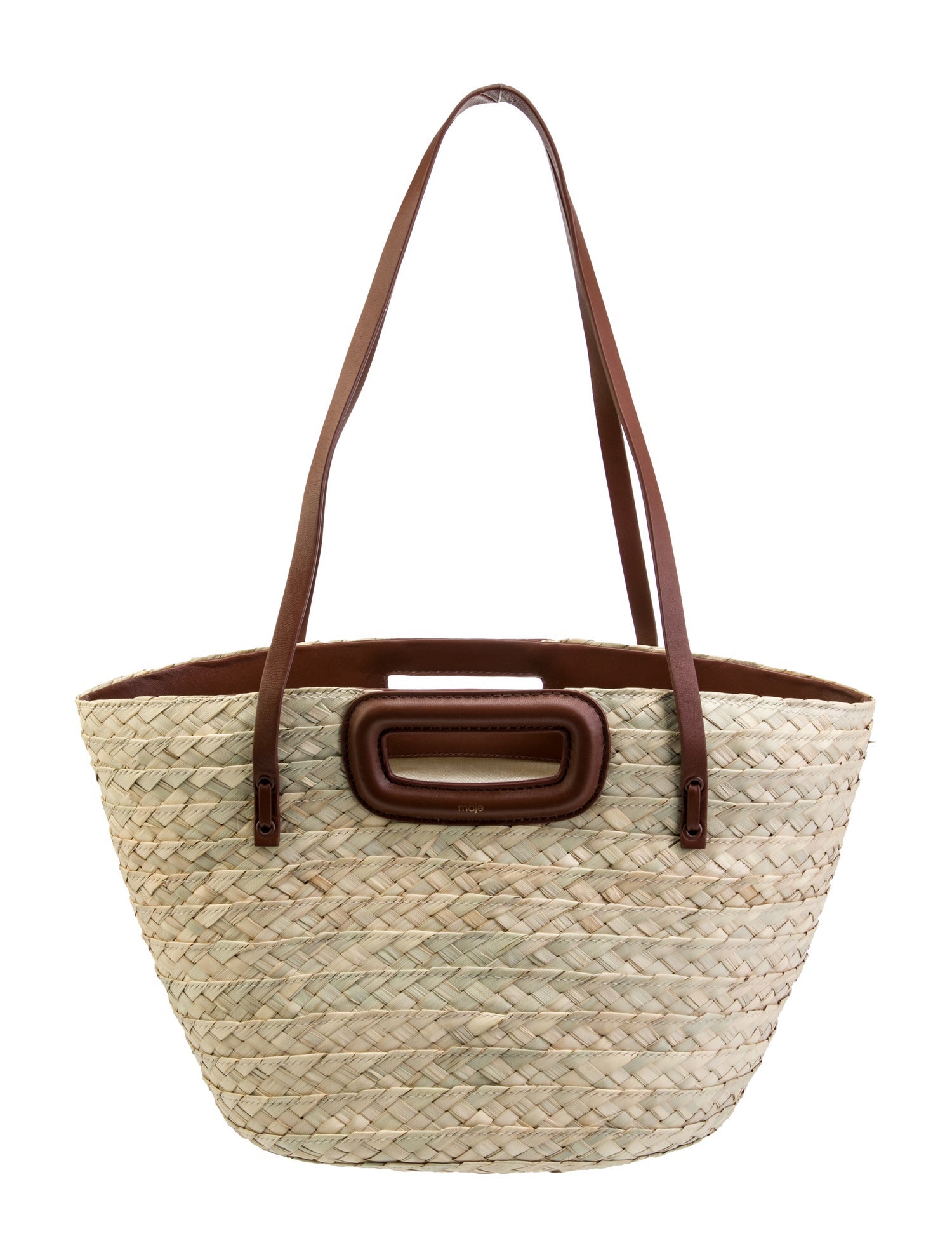 Maje Straw Leather-Trim Tote - Neutrals Totes, Handbags - W2M126743 ...