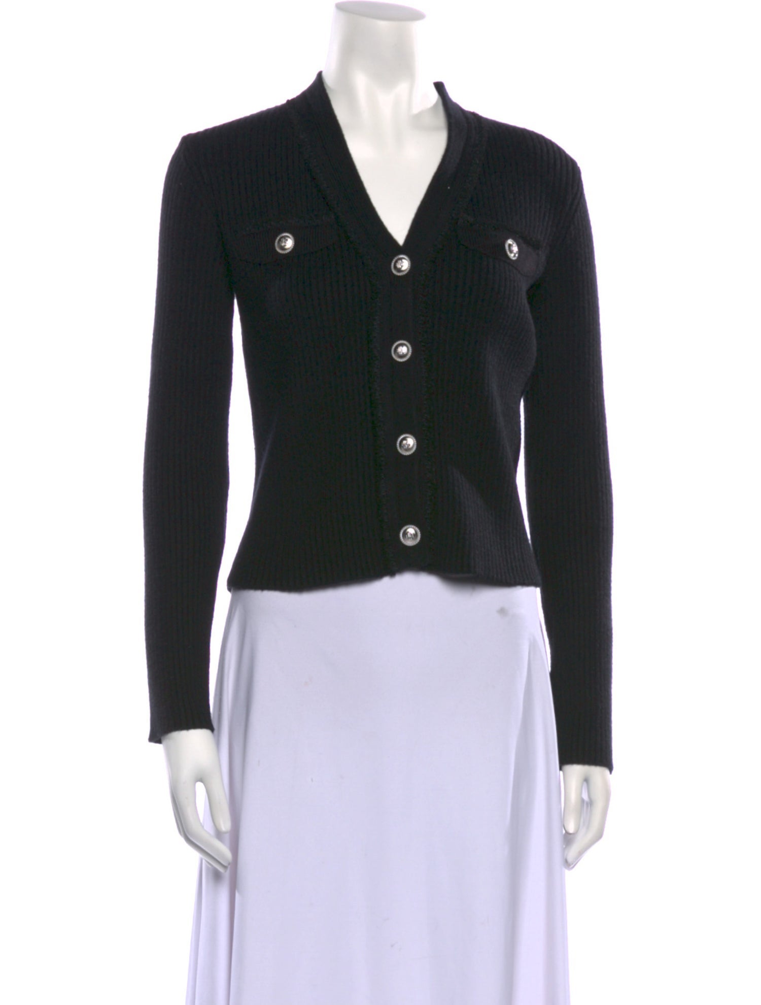 Maje V-Neck Long Sleeve Cardigan - Black Sweaters, Clothing - W2M132342 ...