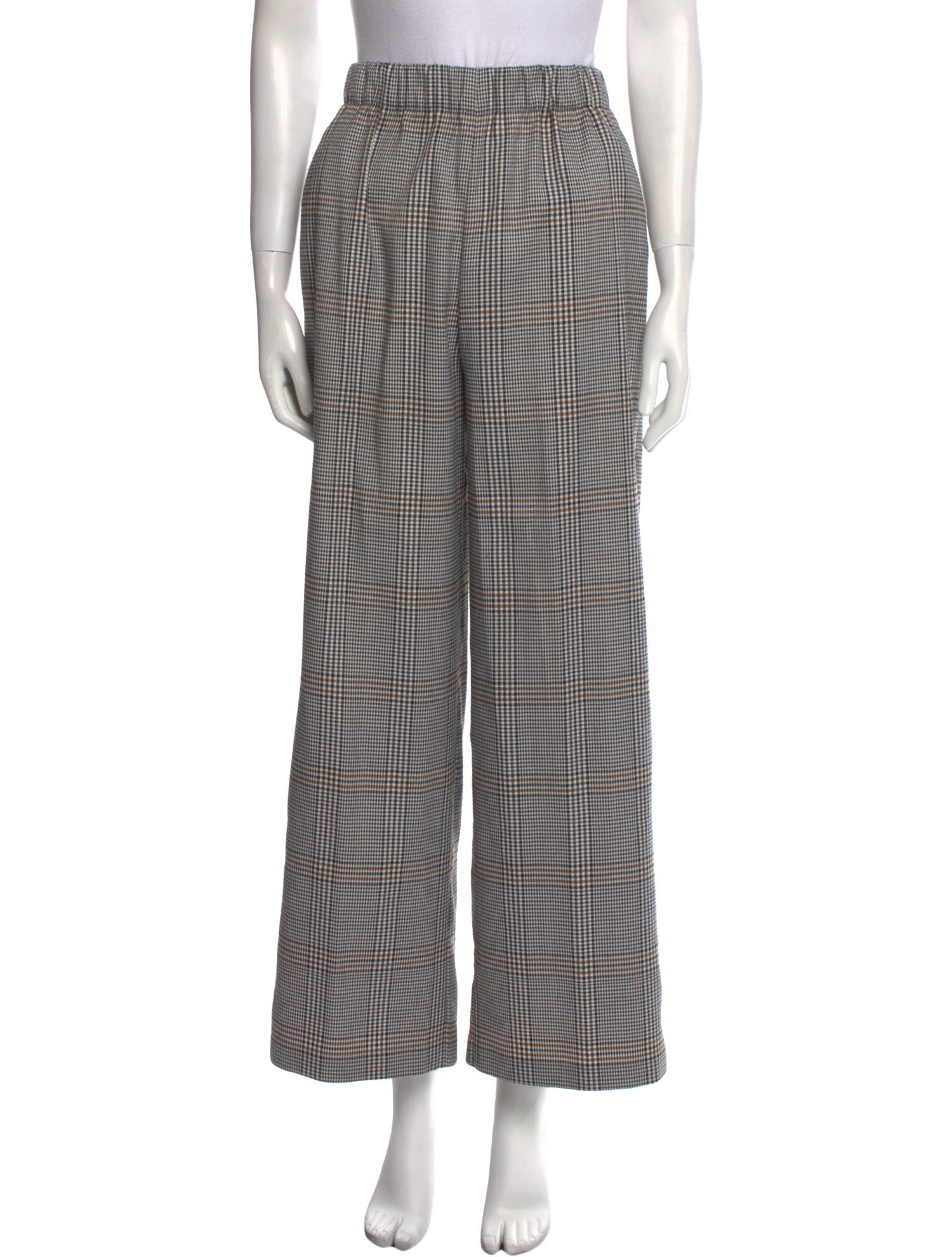 Maje Plaid Print Wide Leg Pants - Neutrals, 12" Rise Pants, Clothing ...