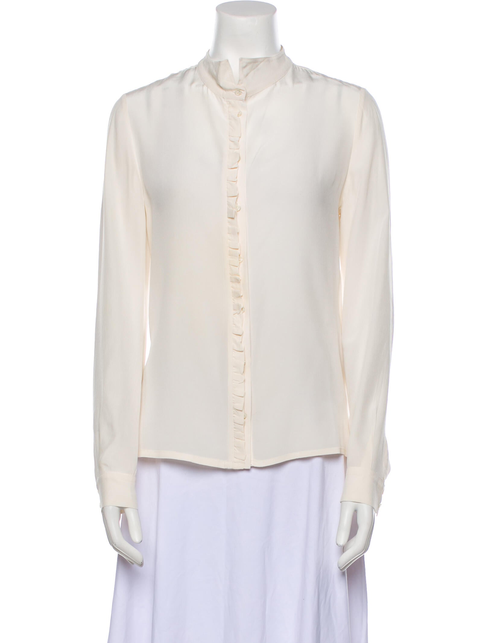 Maje Silk Mock Neck Button-Up Top - Neutrals Tops, Clothing - W2M150191 ...