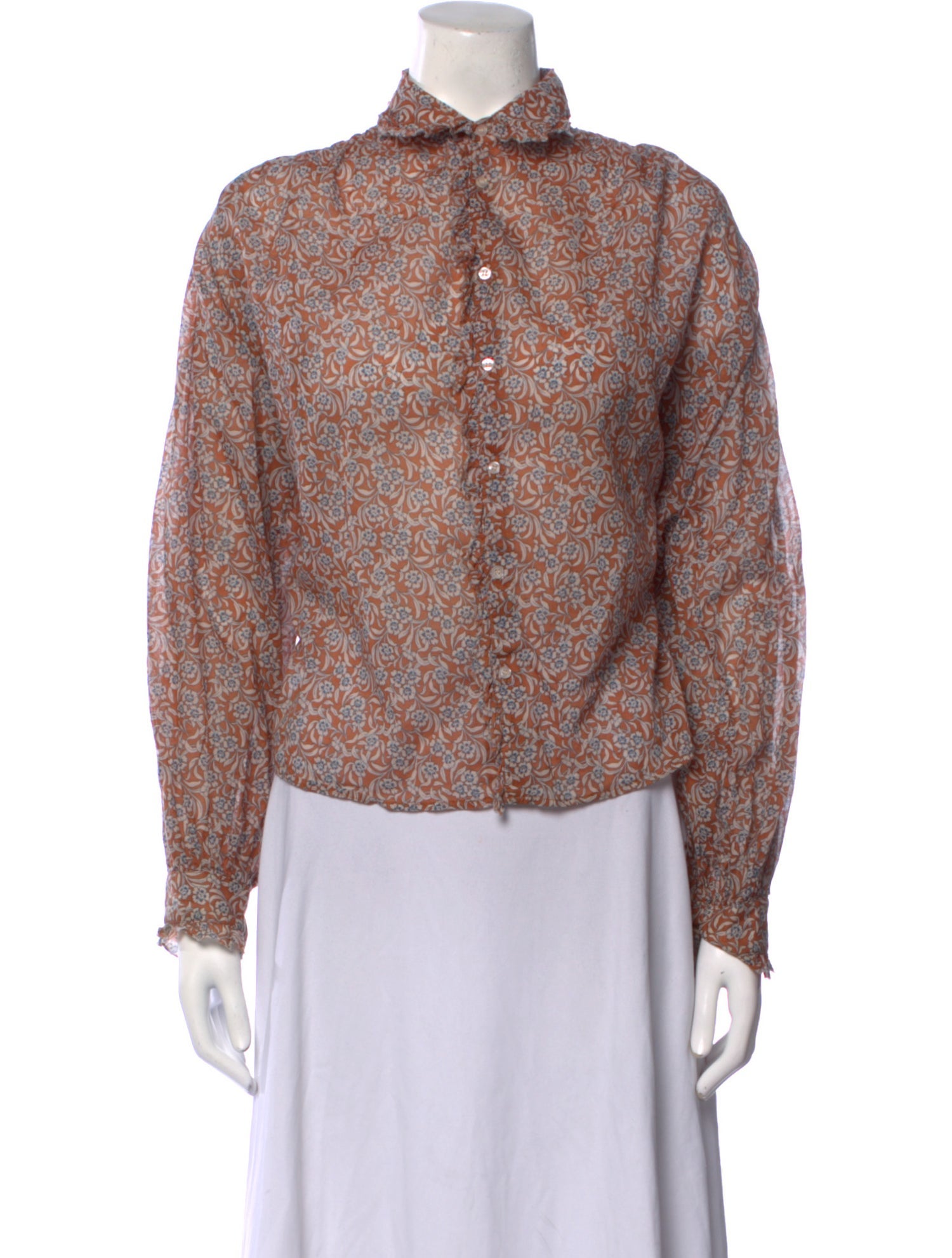 Maje Floral Print Mock Neck Button-Up Top - Neutrals Tops, Clothing ...