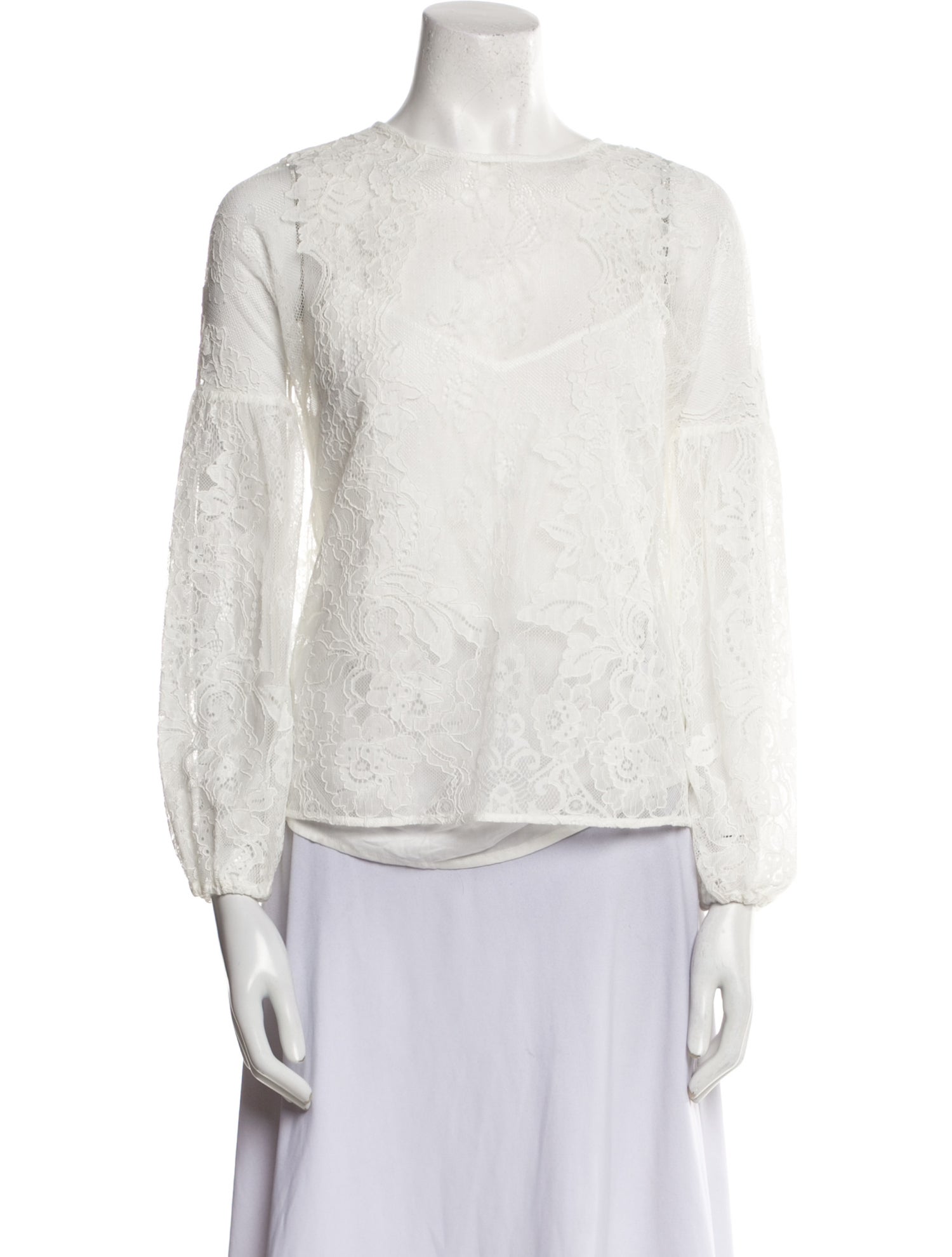 Maje Lace Pattern Crew Neck Blouse - Neutrals Tops, Clothing ...