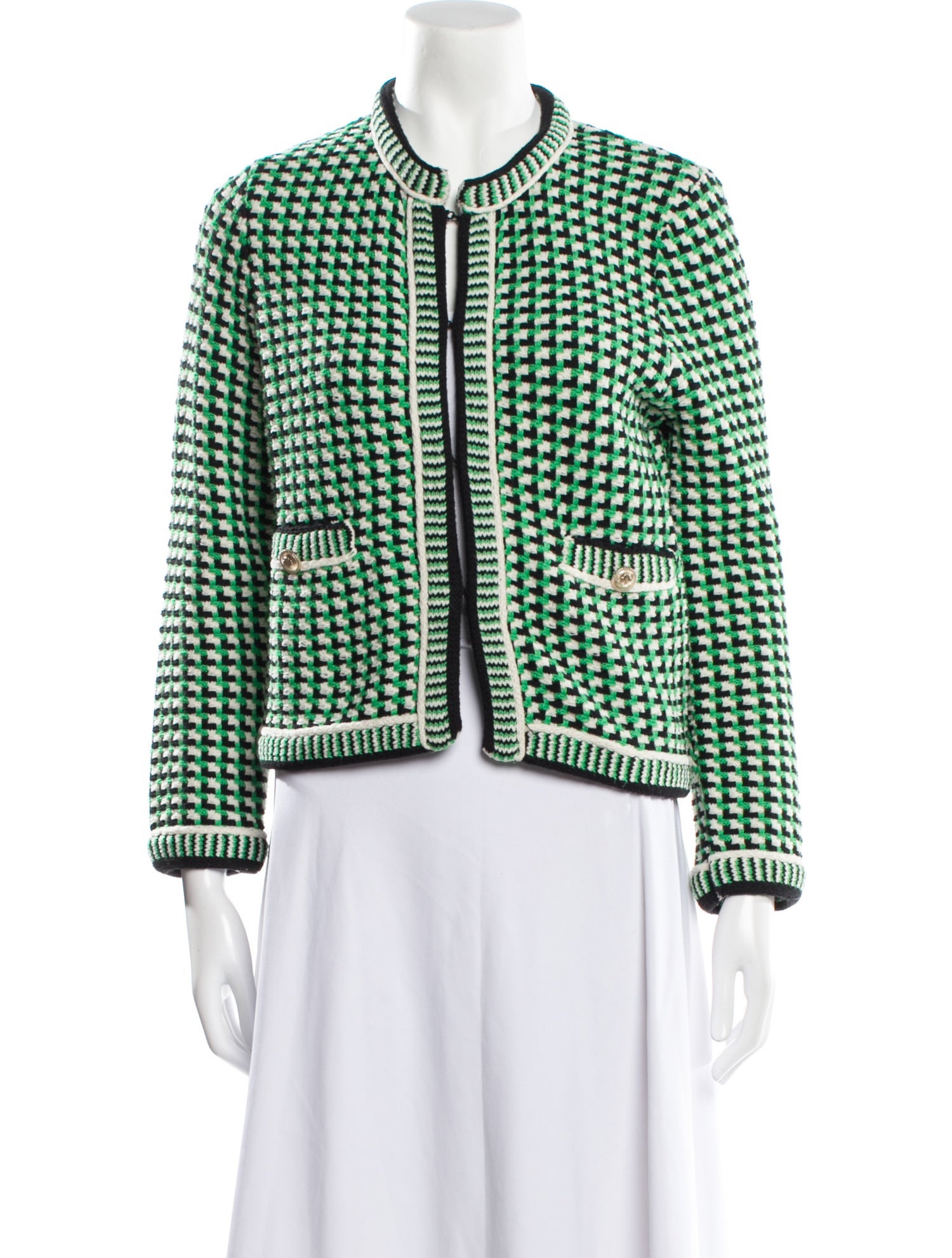 Maje Houndstooth Print Evening Jacket - Green Jackets, Clothing ...