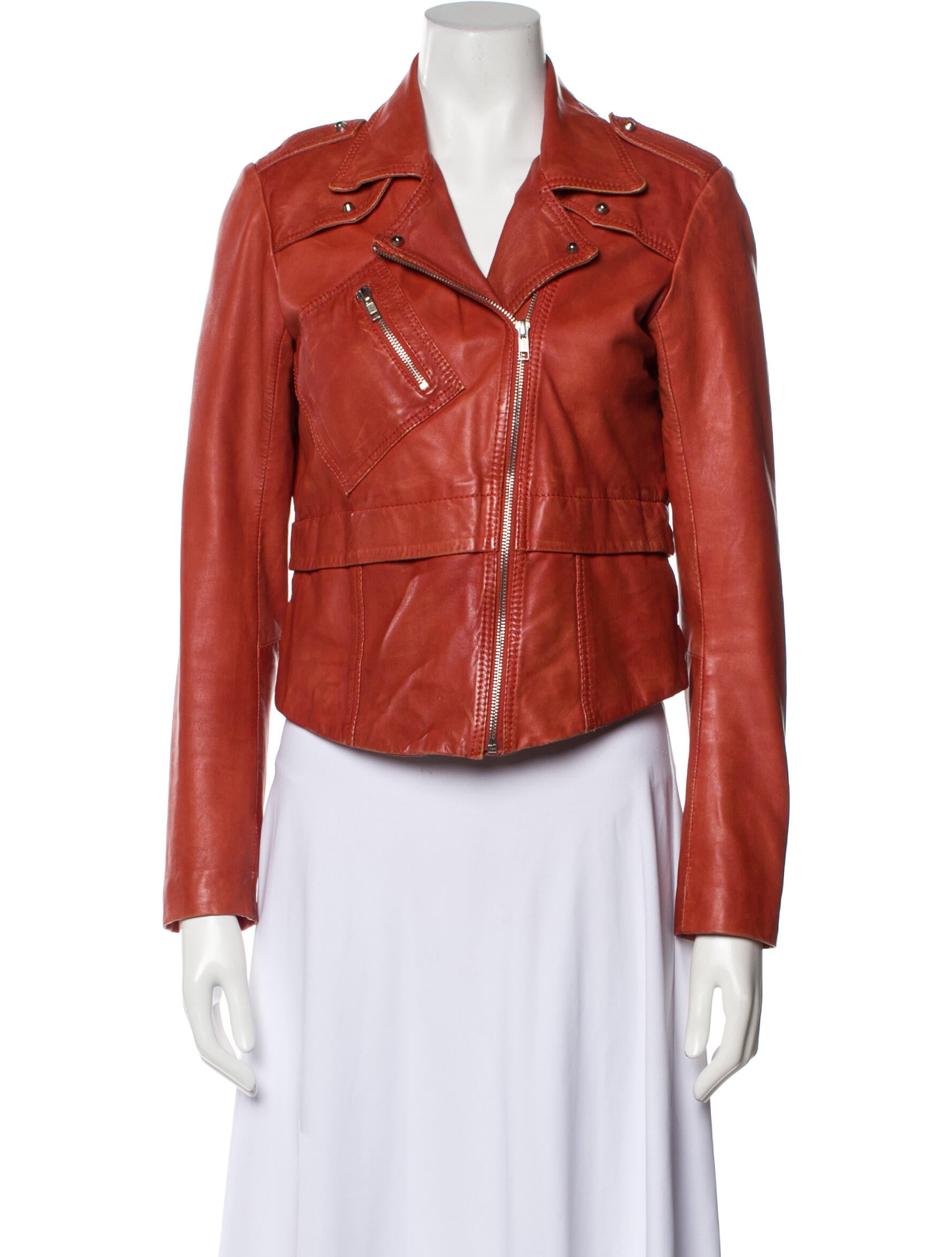 Maje Lamb Leather Biker Jacket - Red Jackets, Clothing - W2M96988 | The ...