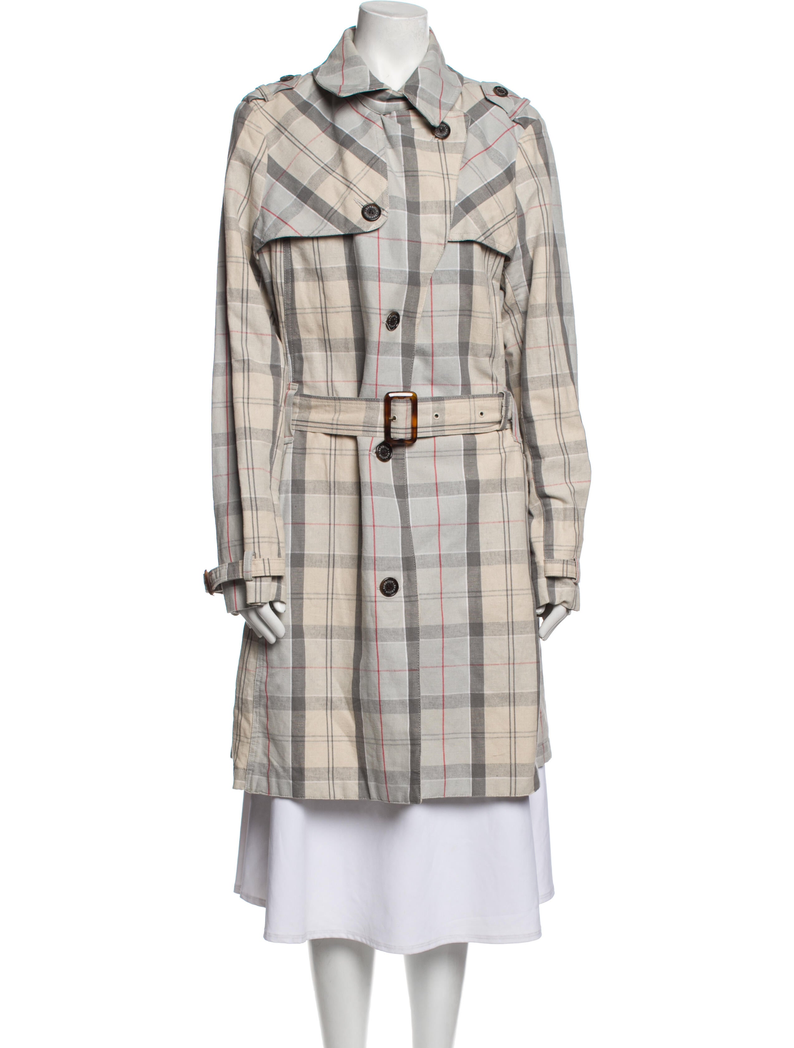 Barbour Plaid Print Trench Coat - Neutrals Coats, Clothing - W2U31967 ...