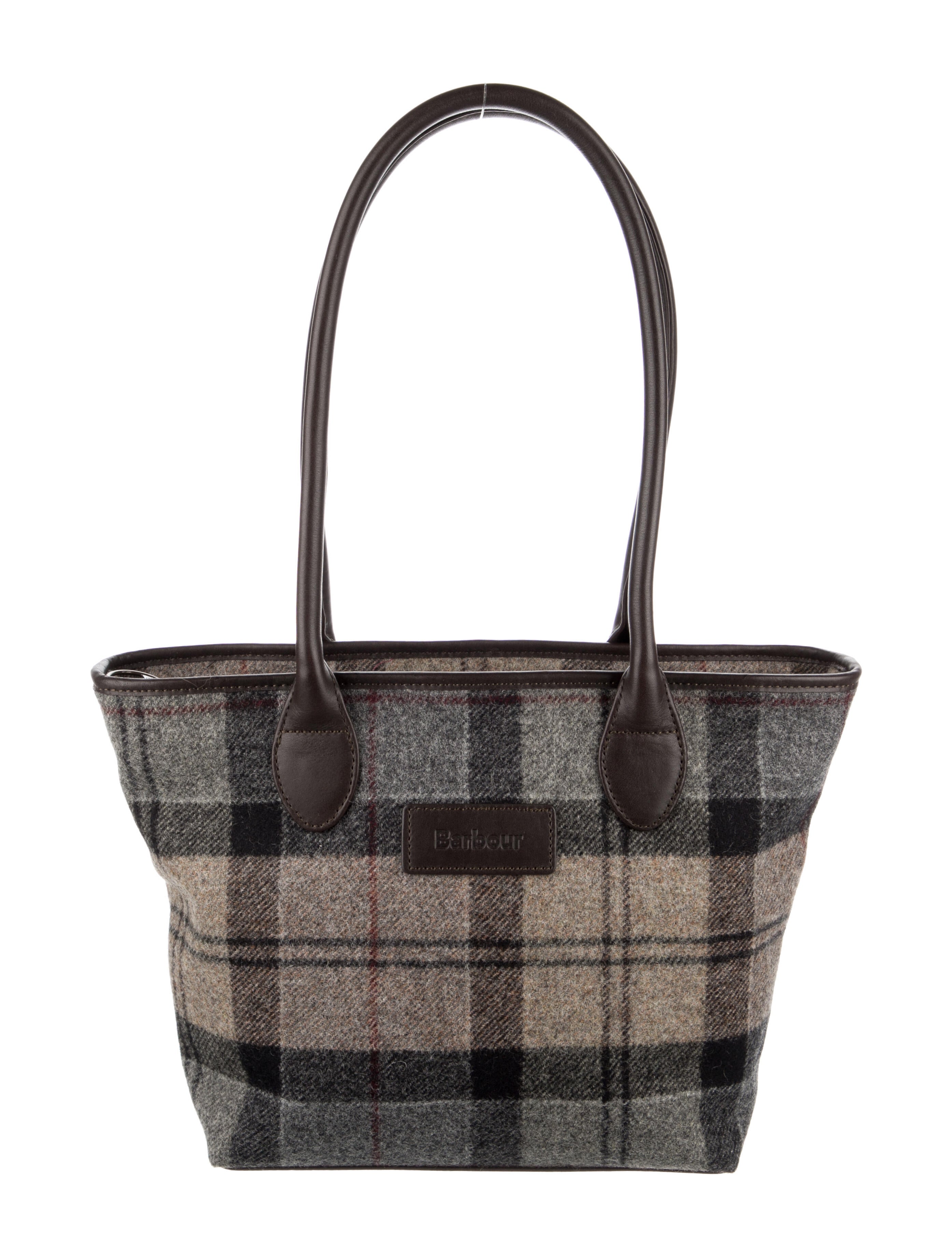 Barbour Plaid Leather Trim Shoulder Bag - Grey Shoulder Bags, Handbags ...