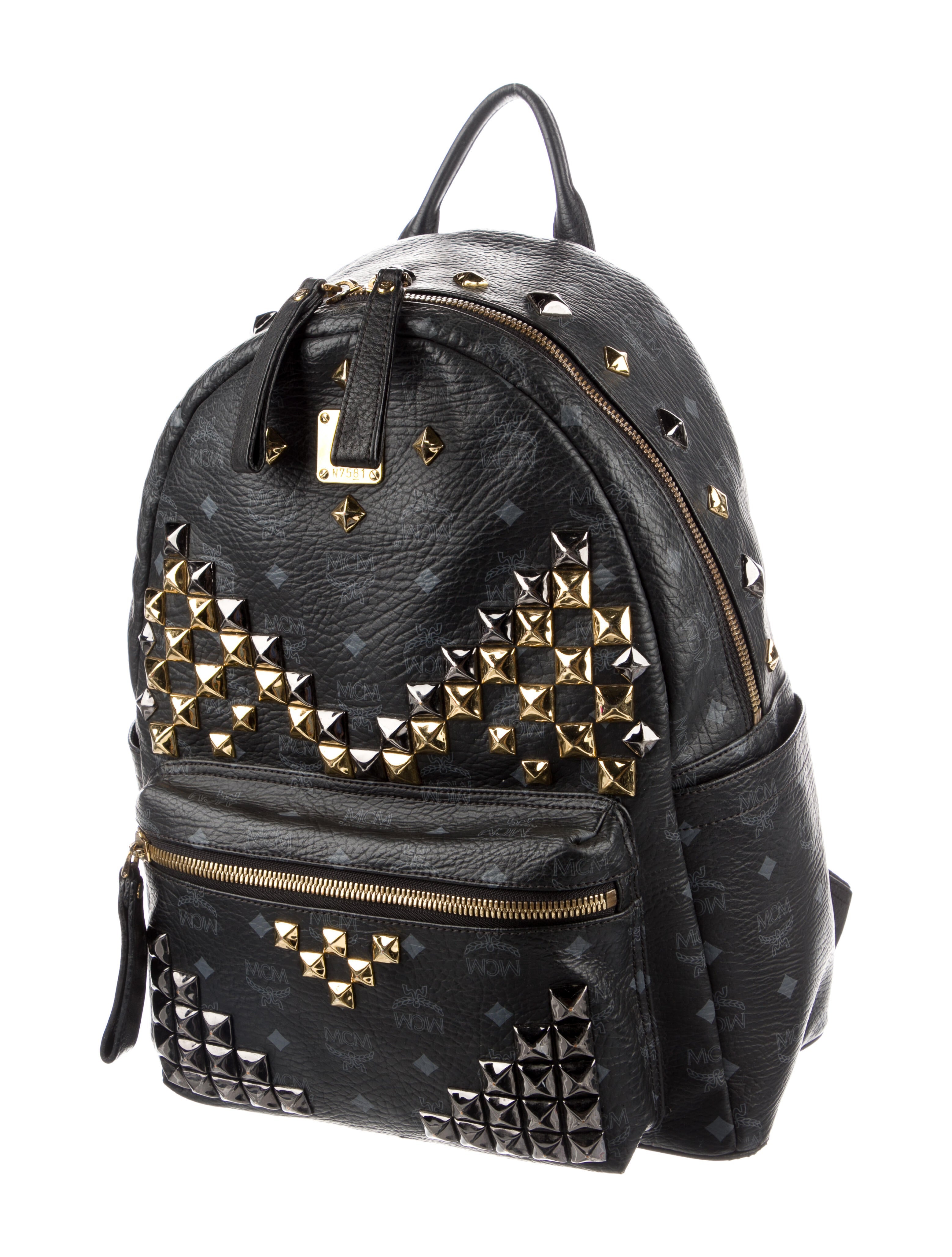 MCM Coated Canvas Studded Backpack - Black Backpacks, Handbags - W3042124 | The RealReal