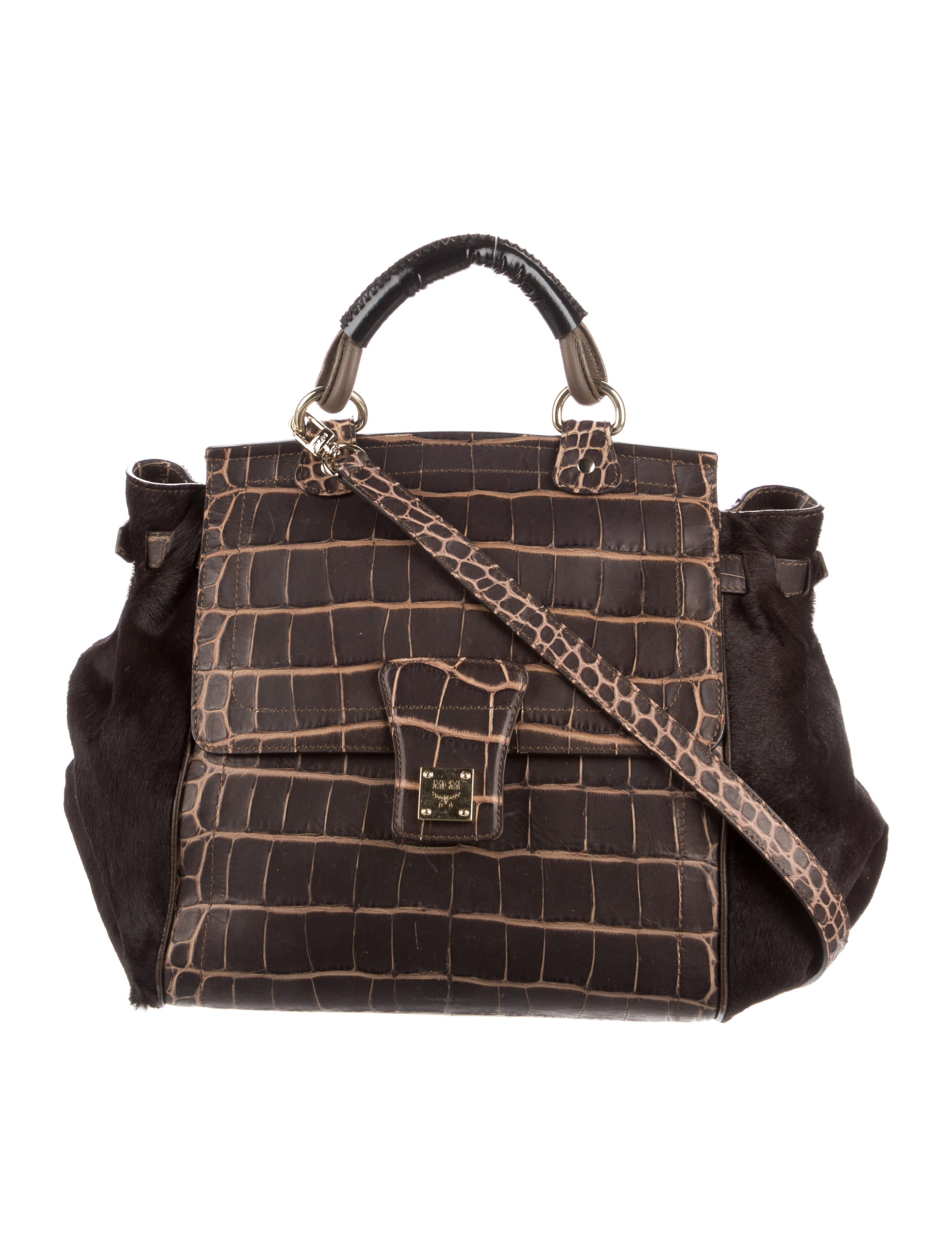 MCM Ponyhair Leather Trimmed Handle Bag - Brown Handle Bags, Handbags ...