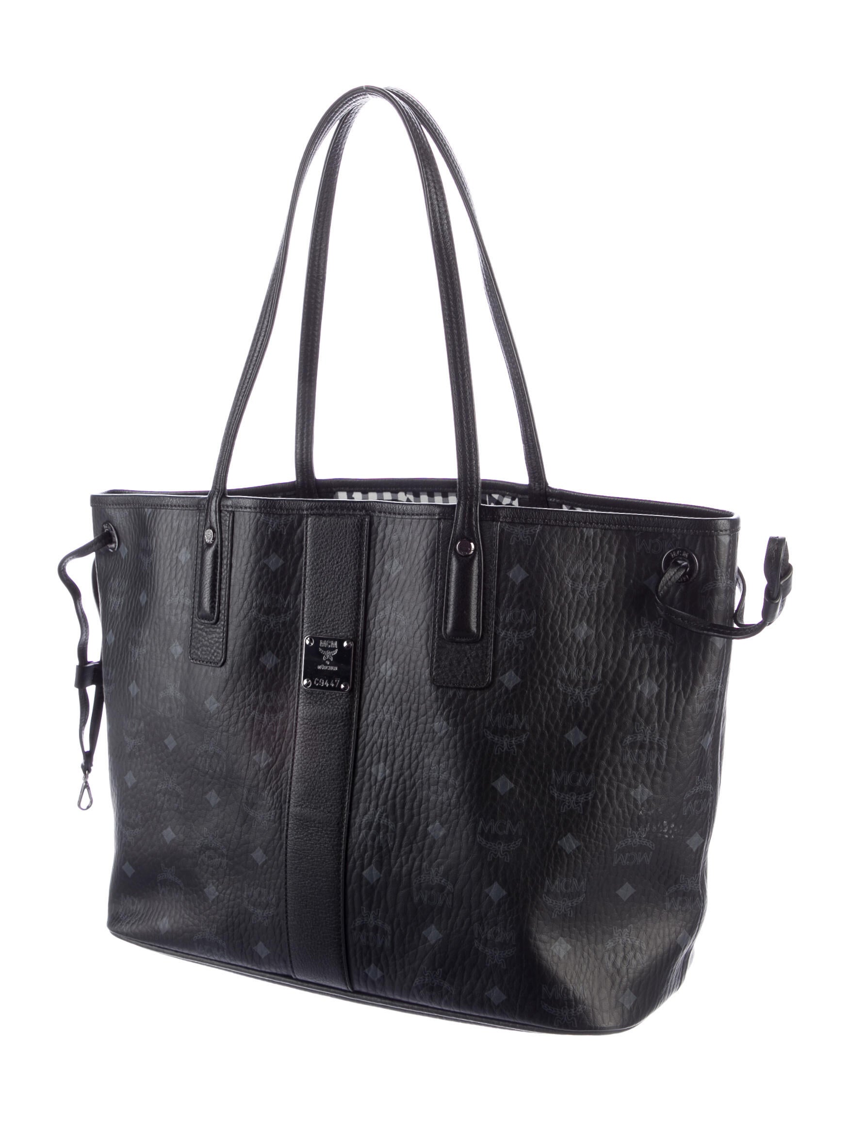 MCM Visetos Medium Liz Reversible Shopper Tote Bag w/ Pouch - Black ...