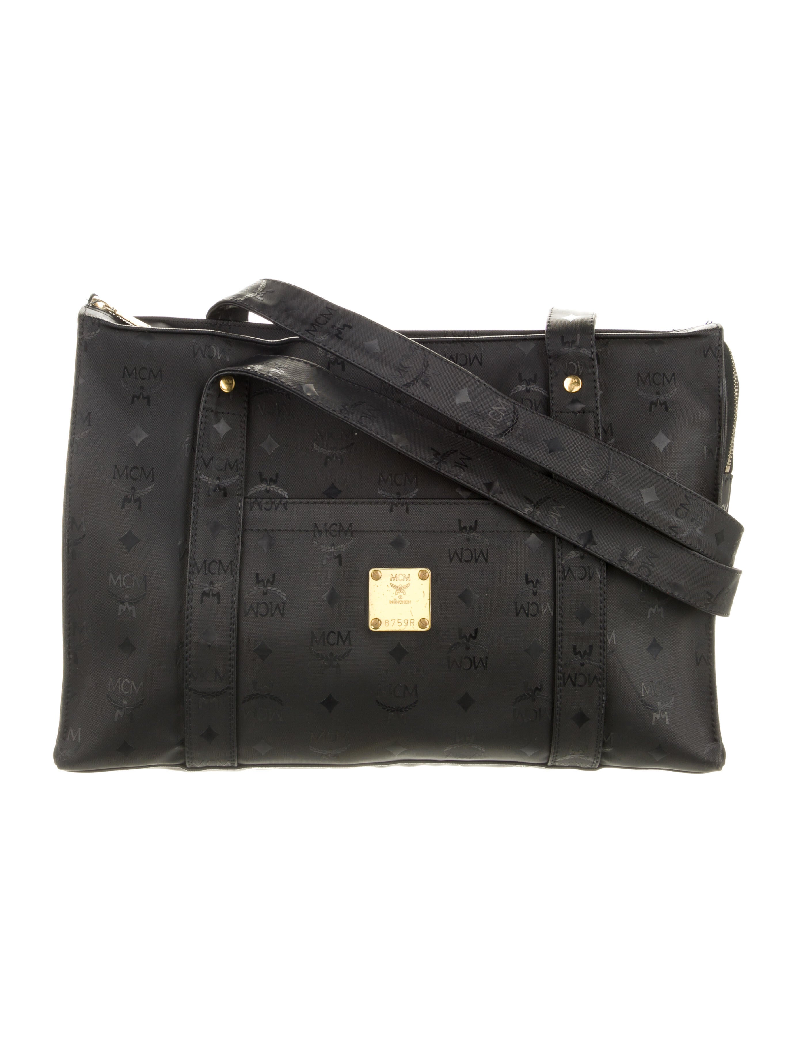 MCM Monogram Leather-Trimmed Shoulder Bag - Black Shoulder Bags ...