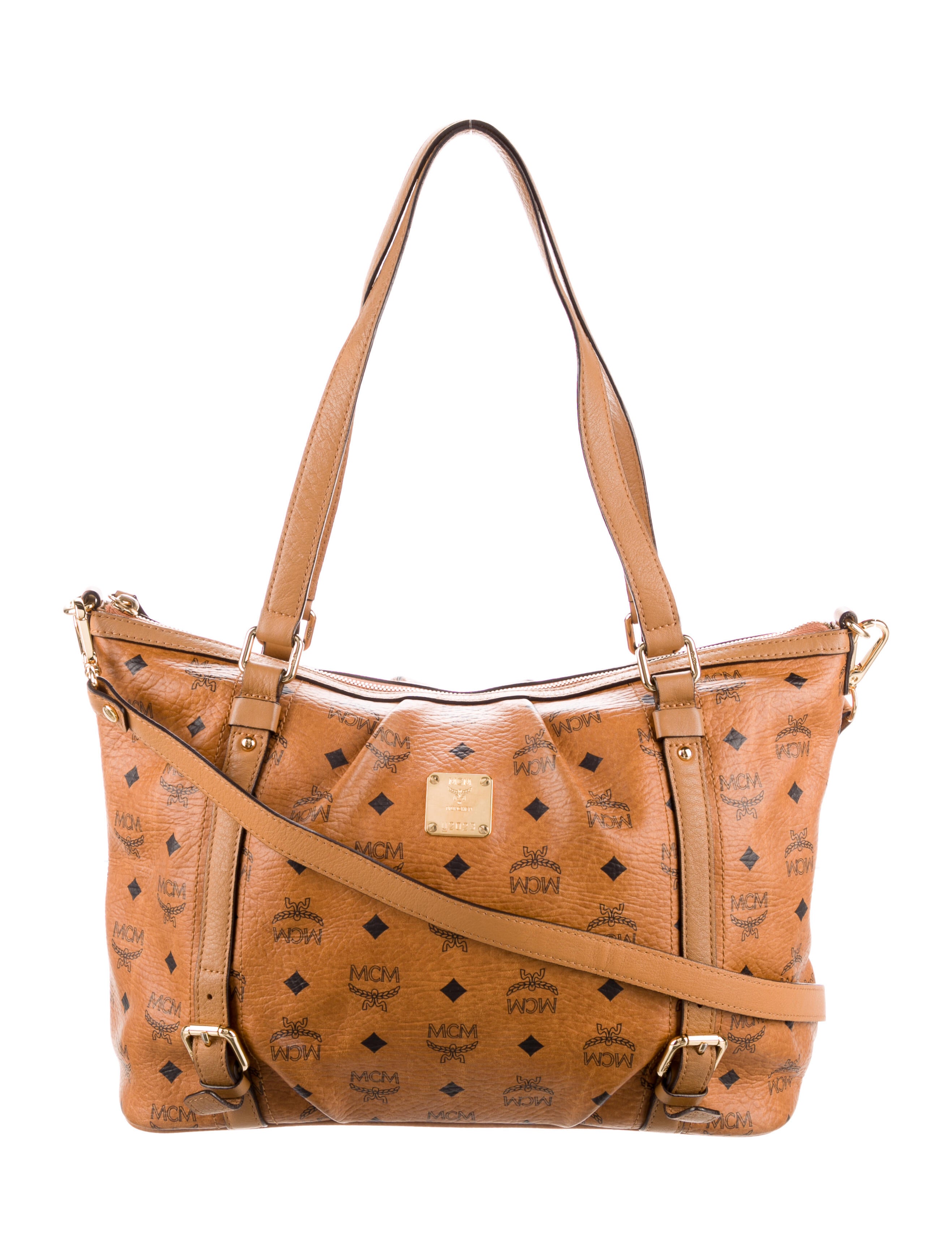 MCM Visetos Leather Trimmed Tote - Brown Totes, Handbags - W3045823 ...