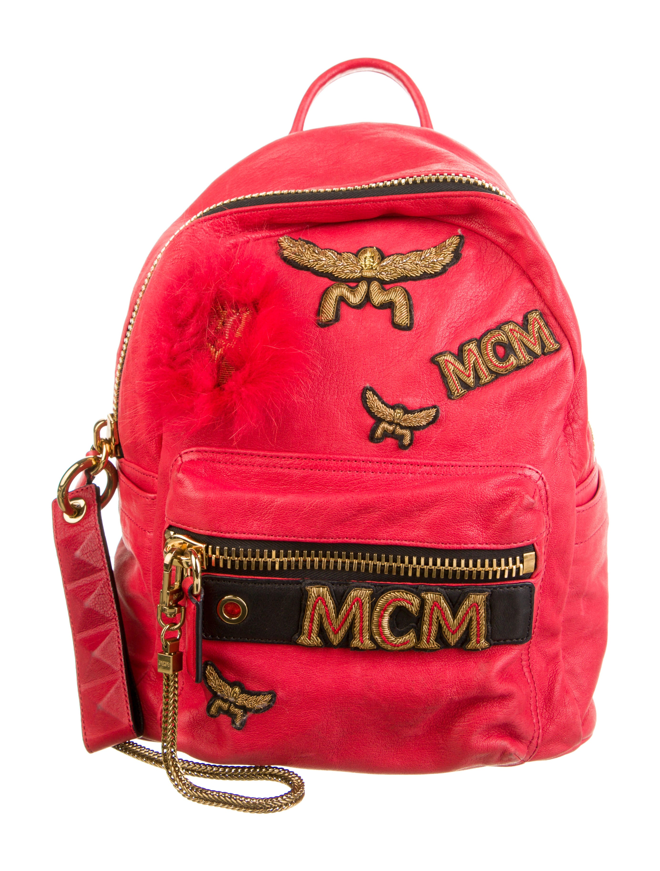 MCM Leather Embellished Backpack - Red Backpacks, Handbags - W3046118 ...
