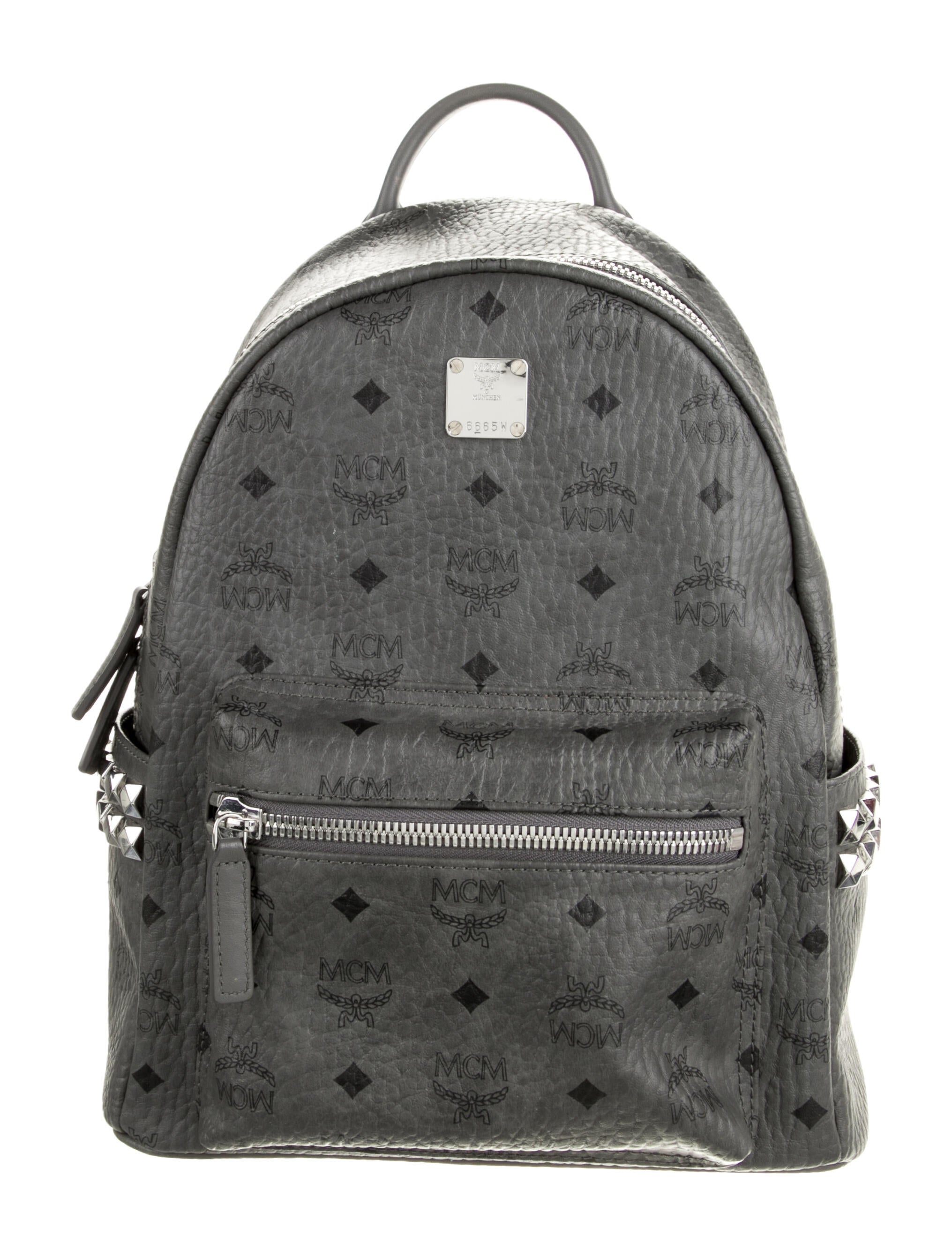 MCM Coated Canvas Stud Accent Visetos Backpack - Grey Backpacks ...