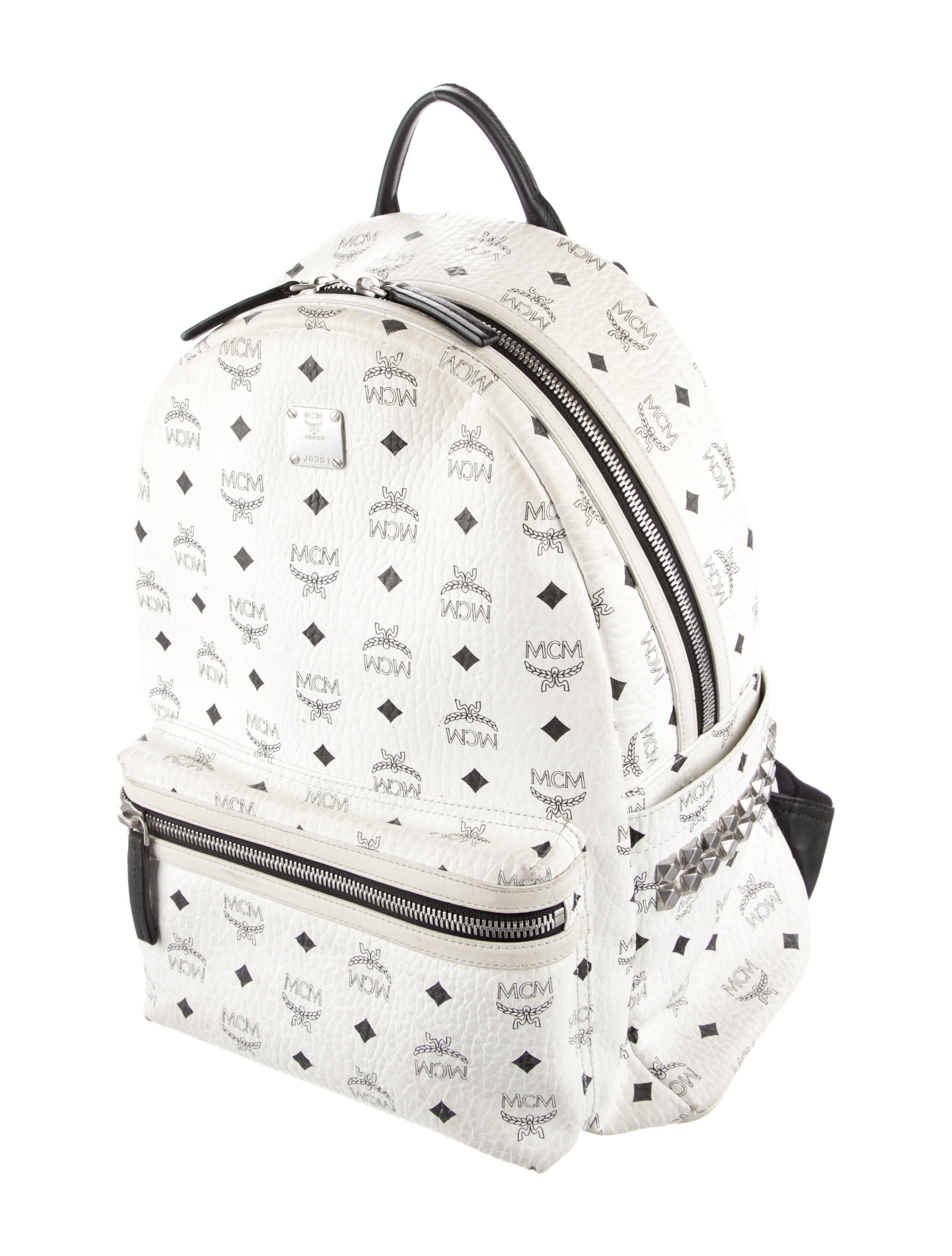 MCM Coated Canvas Visetos Studded Backpack - White Backpacks, Bags ...
