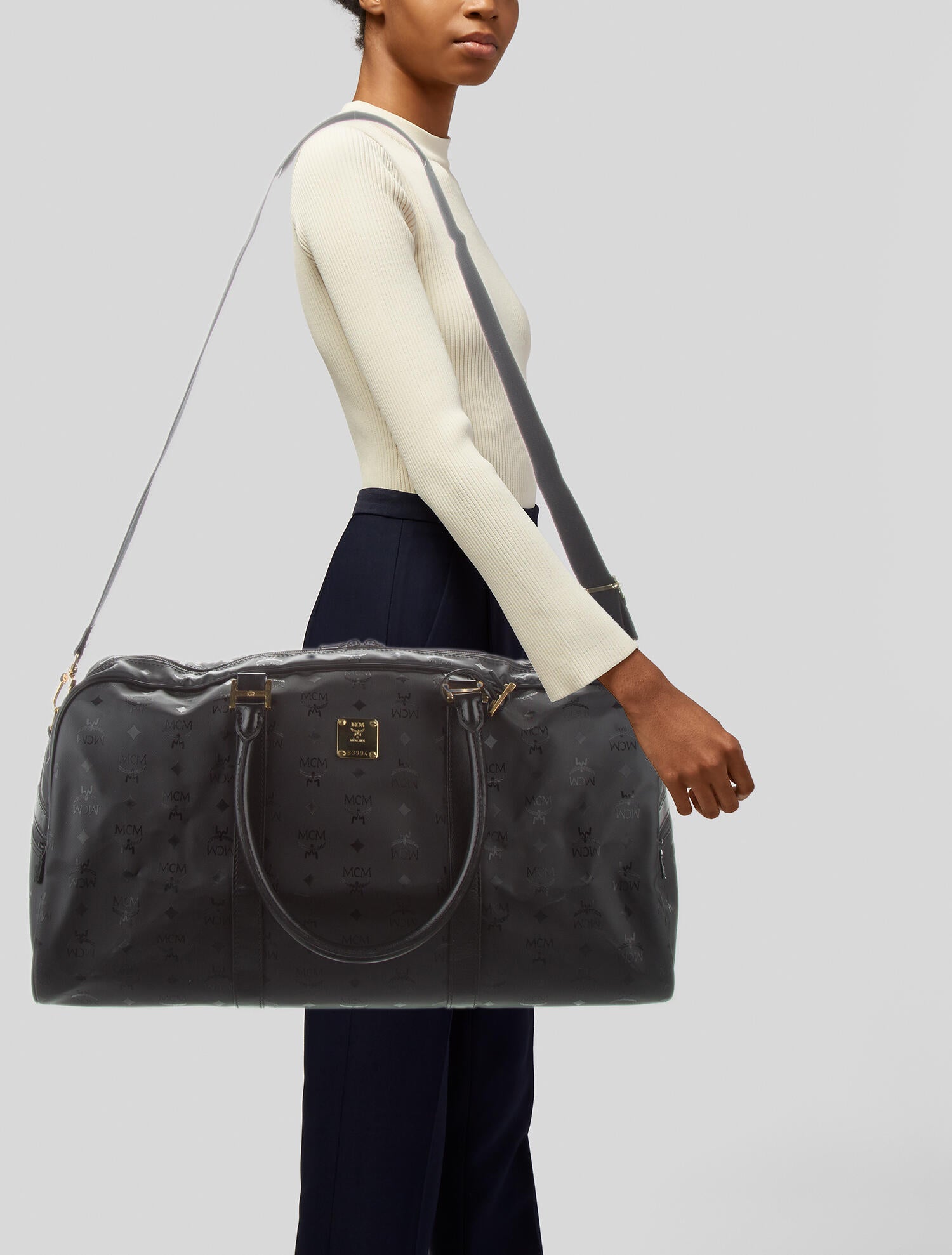 MCM PVC Leather Trim Visetos Weekender - Black Weekenders, Bags ...