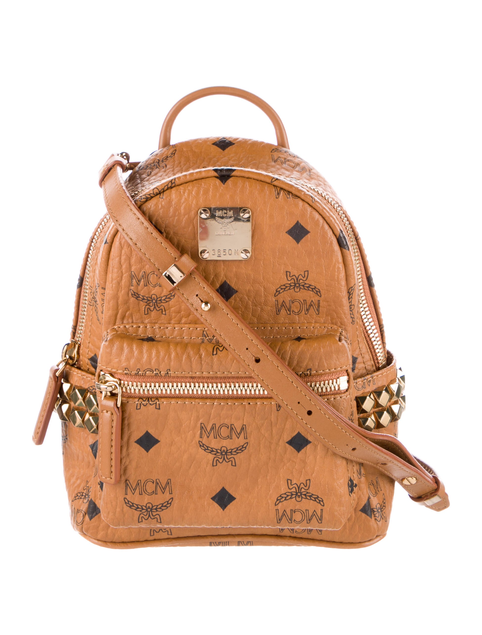 MCM Mini Visetos Studded Backpack - Brown Backpacks, Handbags ...