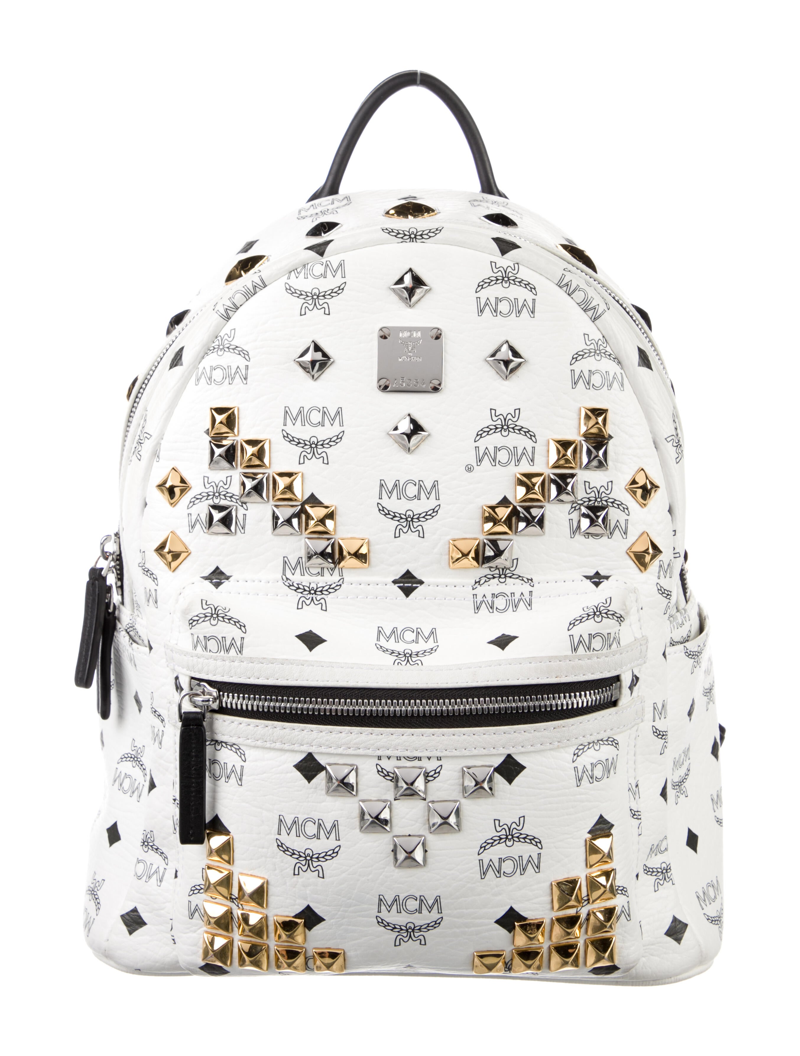 MCM Visetos Stark Stud-Embellished Backpack - White Backpacks, Handbags ...