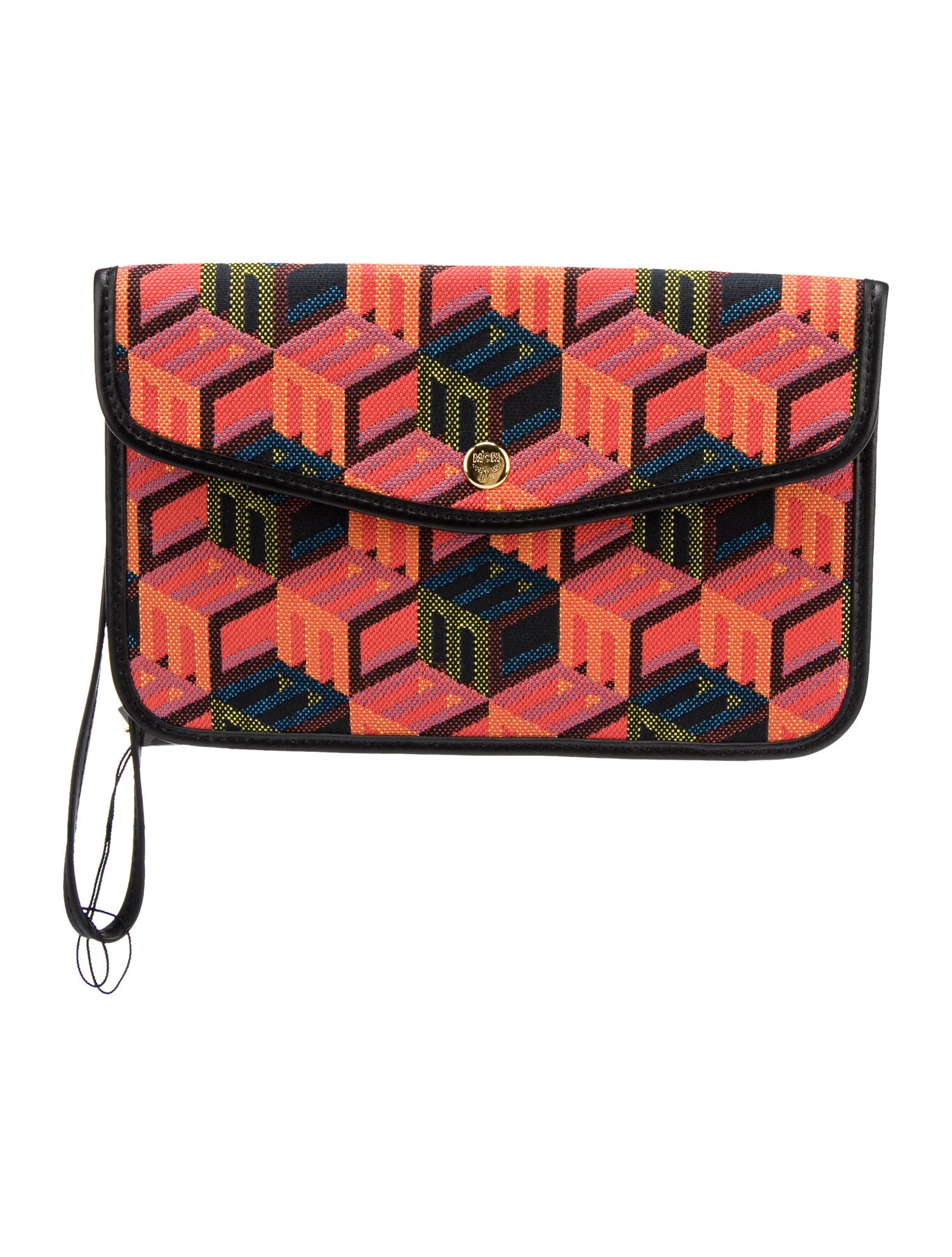 MCM Canvas Cubic Logo Pouch w/Tags - Orange Clutches, Handbags ...