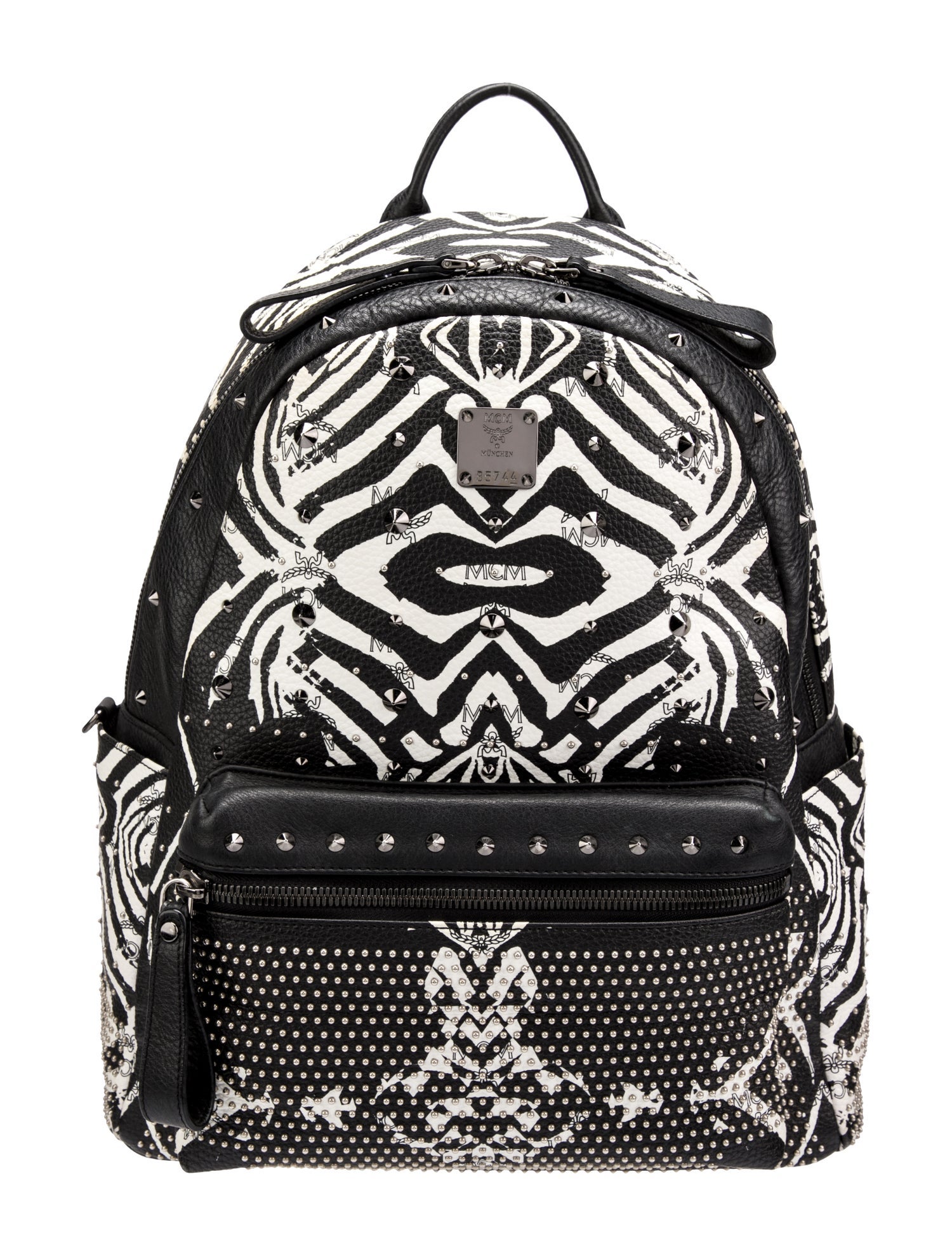 MCM Studded Animal Print Leather Backpack - Black Backpacks, Handbags ...