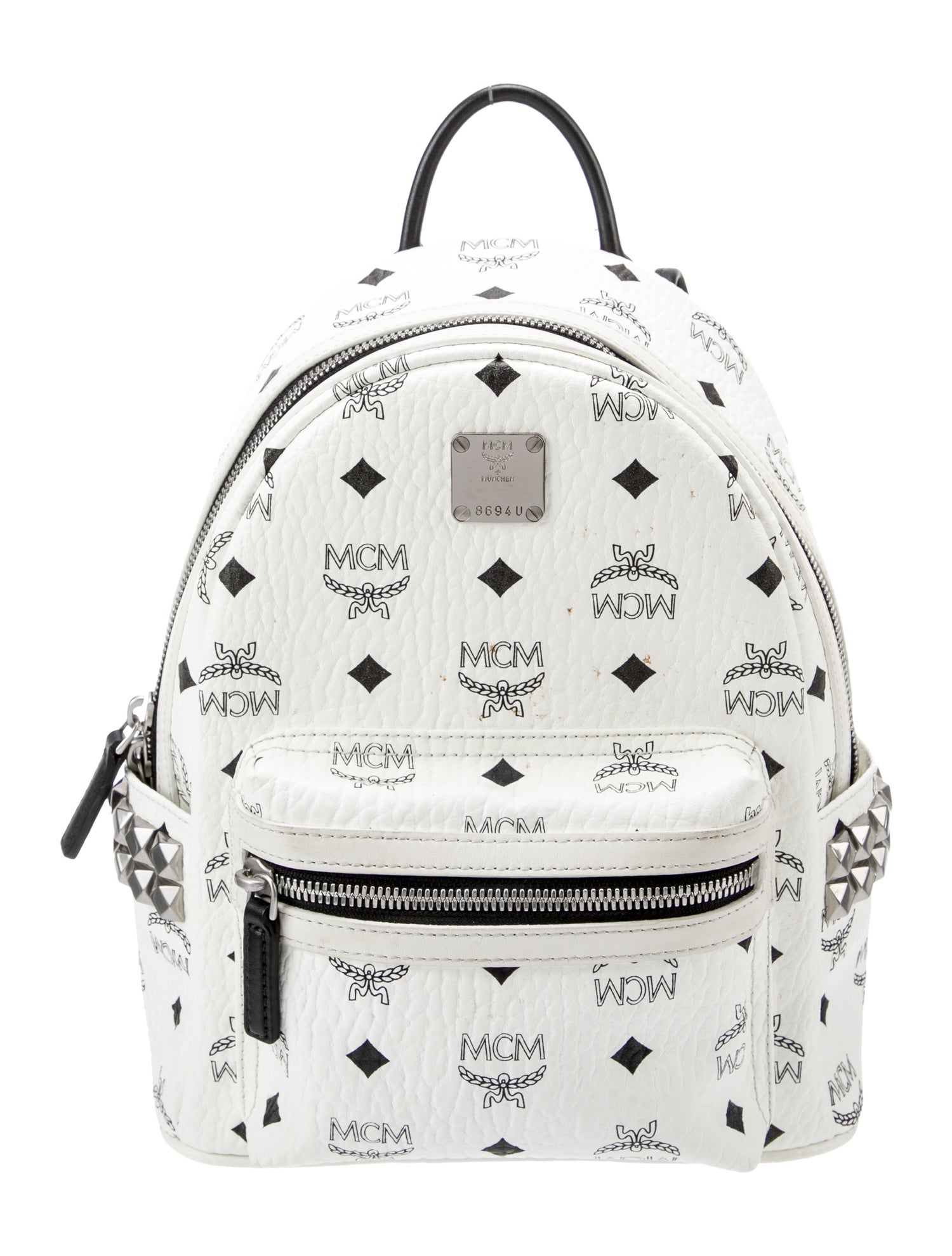 MCM Studded Coated Canvas Backpack - White Backpacks, Handbags ...