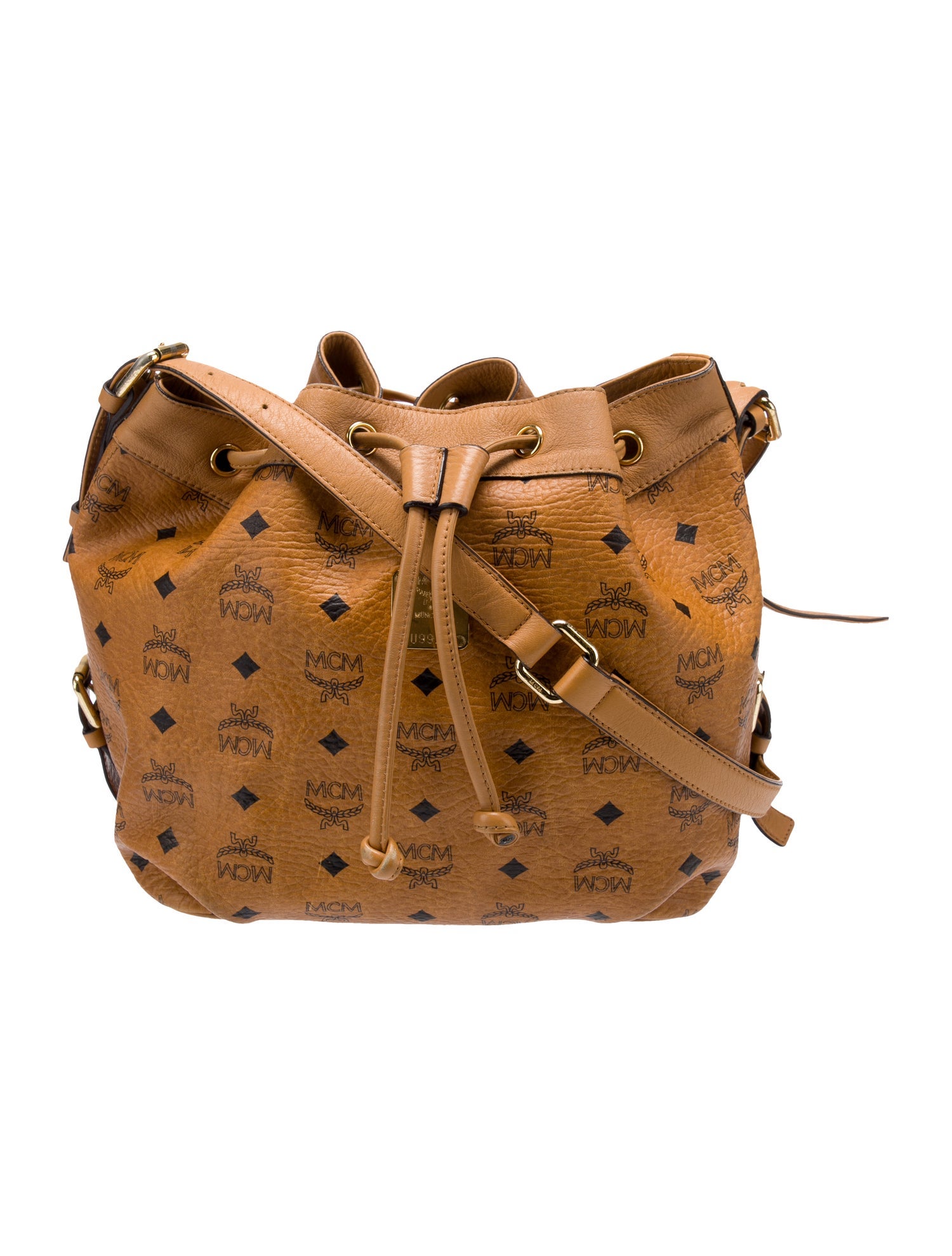 MCM Visetos Studded Drawstring Bucket Bag - Brown Bucket Bags, Handbags ...