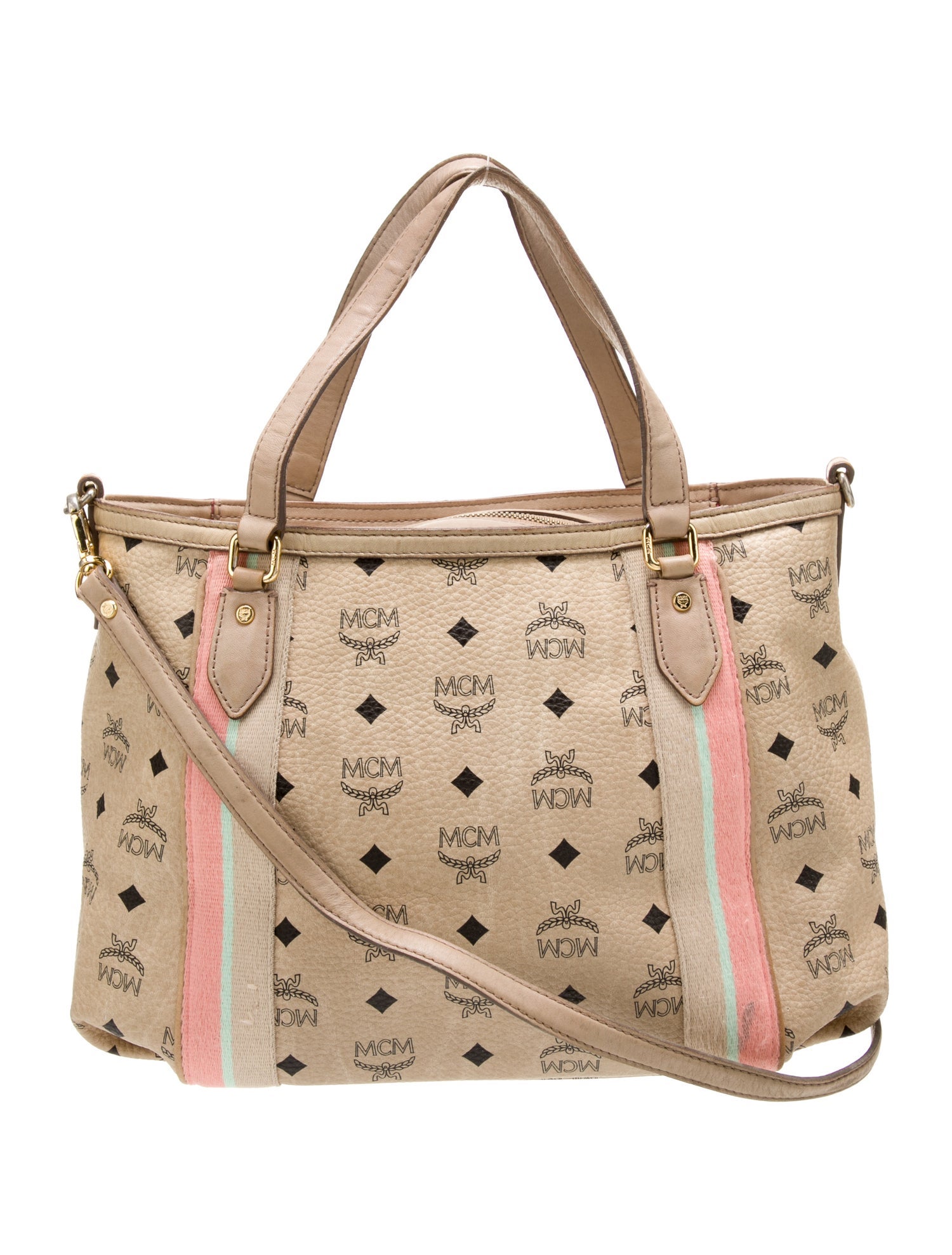 MCM Logo Print Coated Canvas Shoulder Bag - Neutrals Shoulder Bags ...