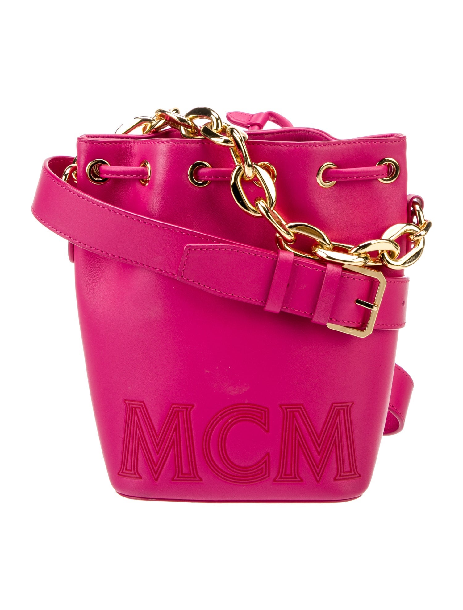 MCM Chain Linked Leather Bucket Bag - Bucket Bags, Handbags | The RealReal