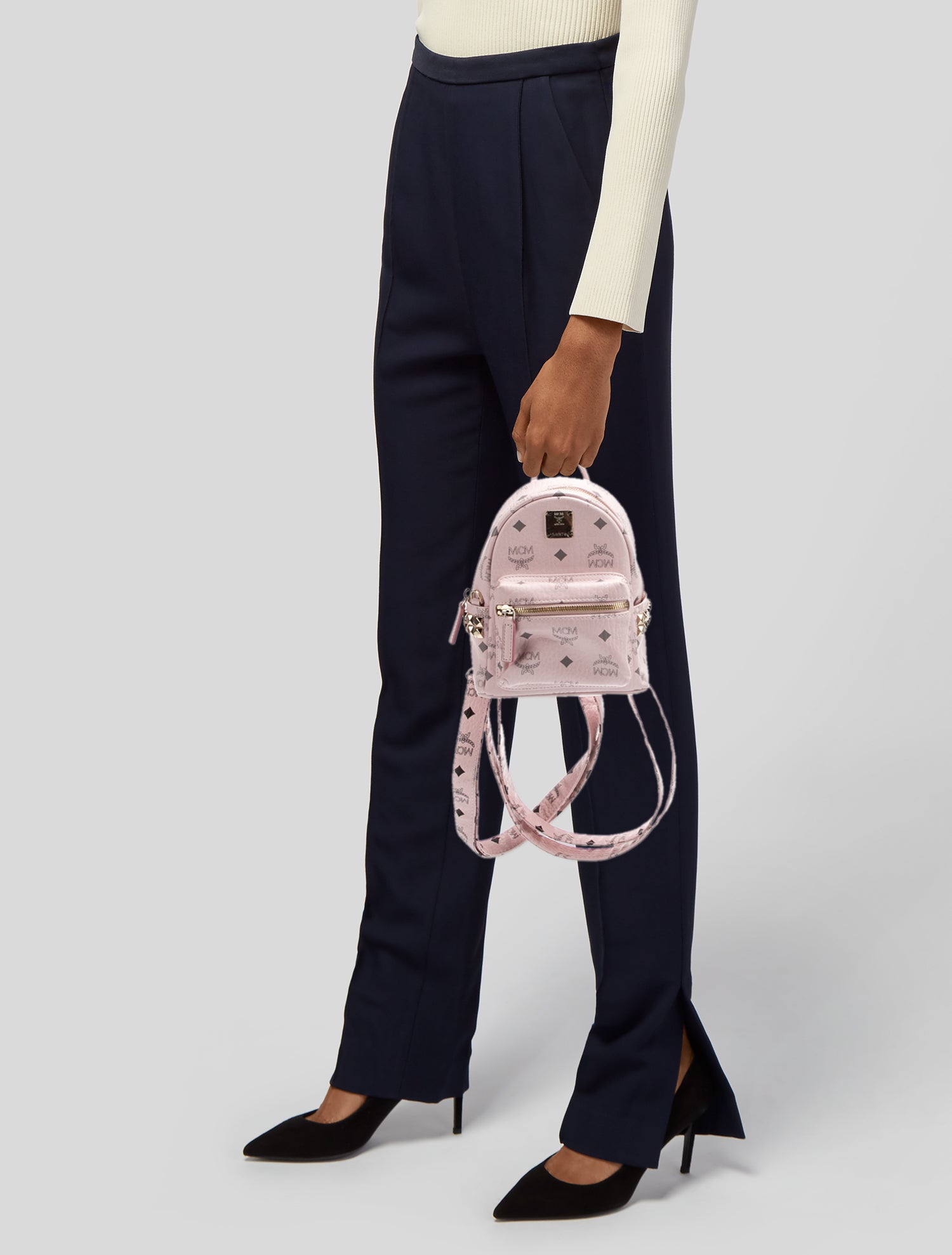 MCM Visetos Stud-Embellished Backpack - Pink Backpacks, Handbags ...