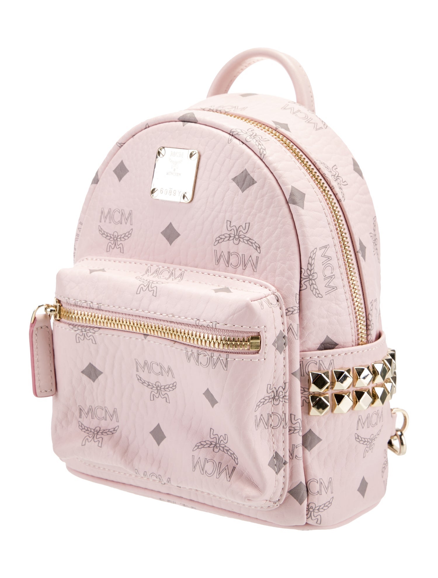 MCM Visetos Stud-Embellished Backpack - Pink Backpacks, Handbags ...