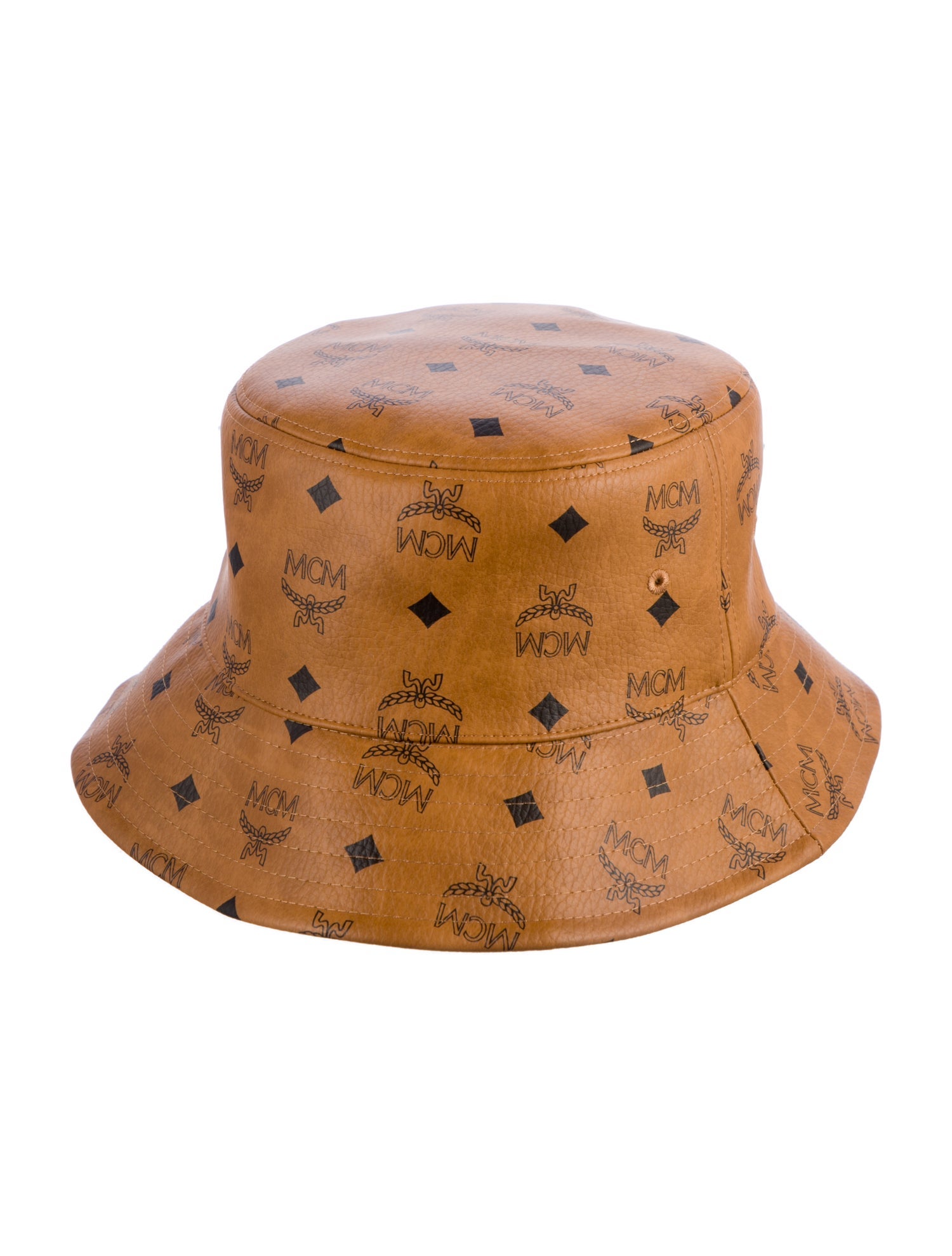 MCM Faux Leather Visetos Monogram Bucket Hat w/ Tags - Brown Hats ...