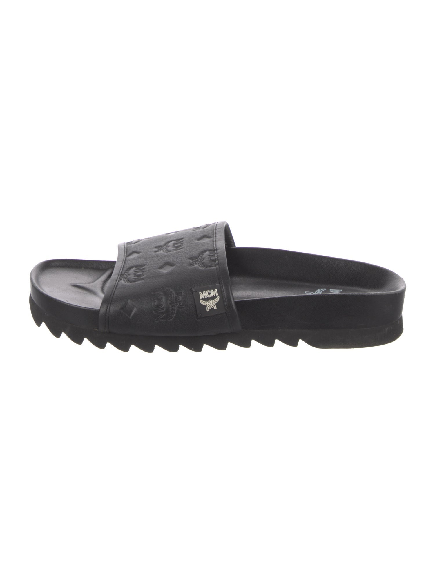 MCM Signature Logo Leather Slides - Black Sandals, Shoes - W3062464 ...
