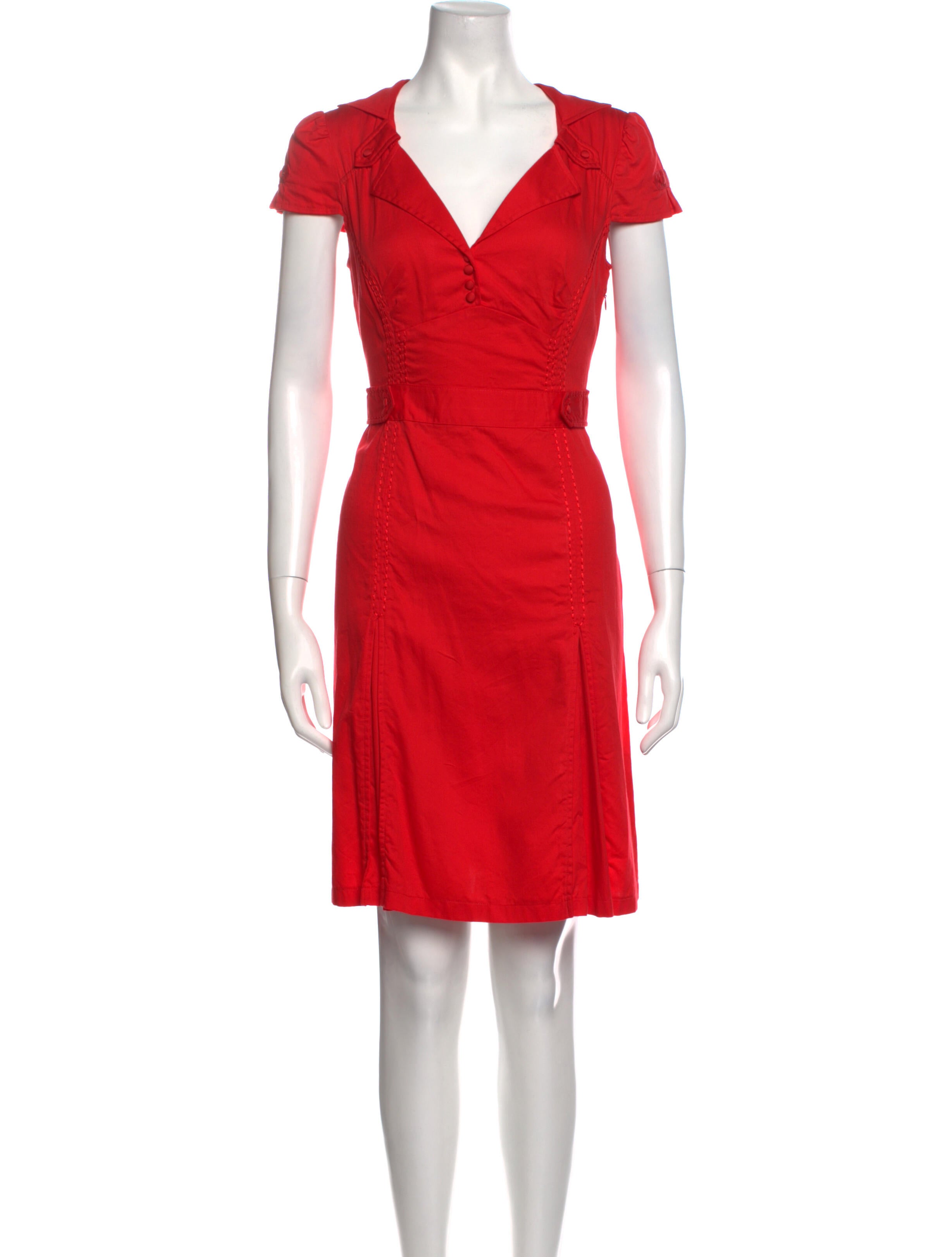 Ted Baker V-Neck Knee-Length Dress - Red Dresses, Clothing - W3B49198 ...