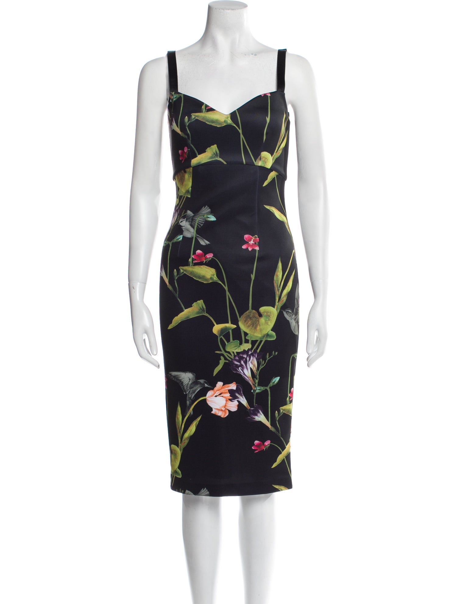 Ted Baker Floral Print Midi Length Dress Black Dresses Clothing W3b72543 The Realreal