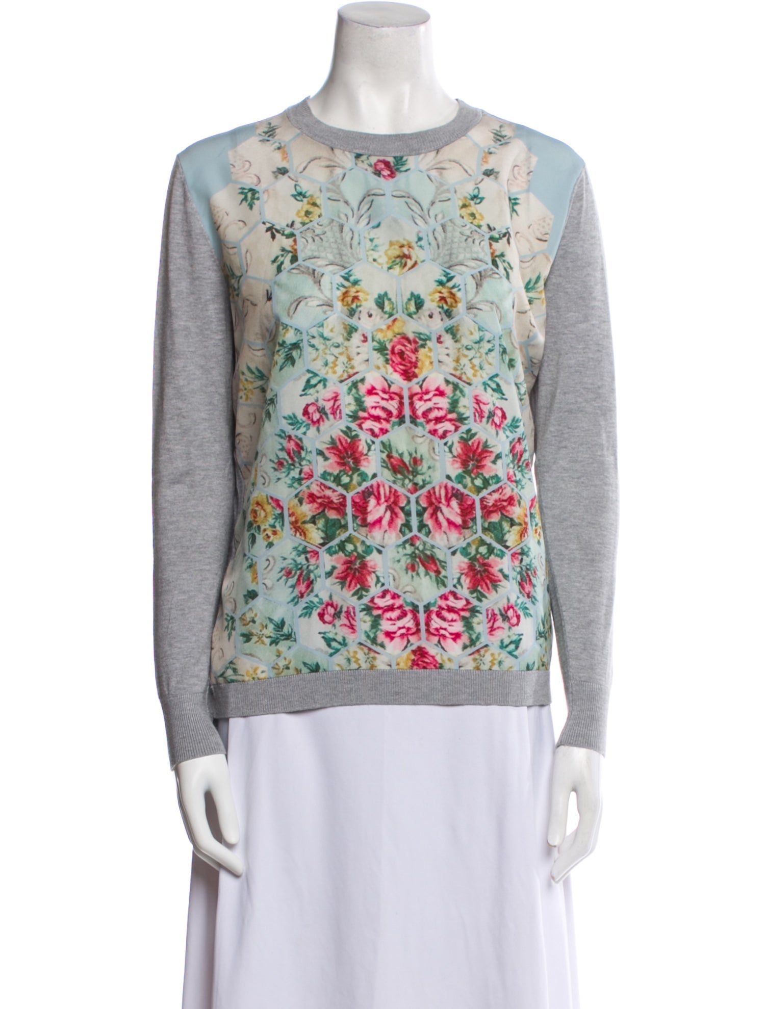 Ted Baker Floral Print Crew Neck Sweater - Grey Knitwear, Clothing ...