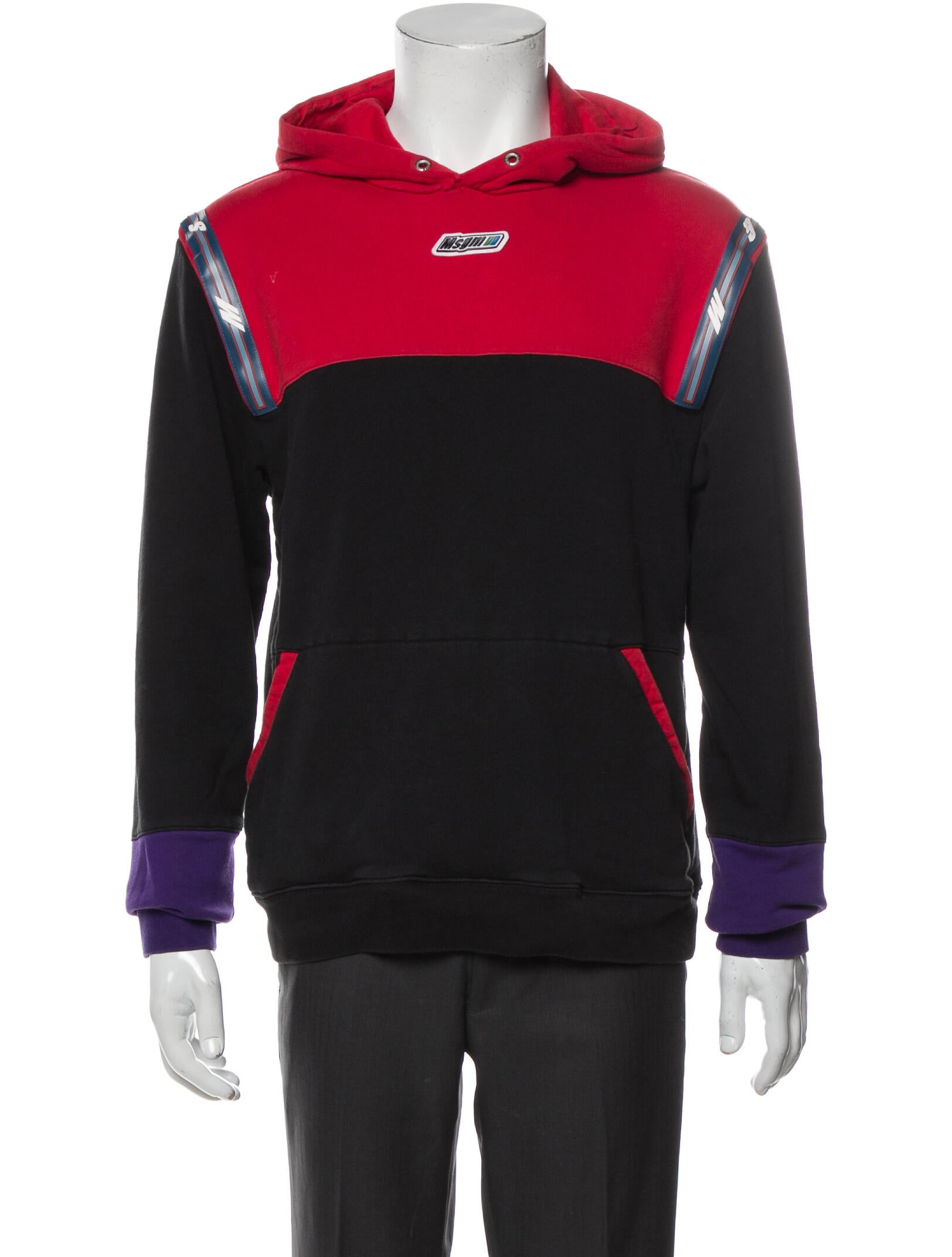 MSGM Colorblock Pattern V-Neck Hoodie - Red Sweatshirts & Hoodies ...