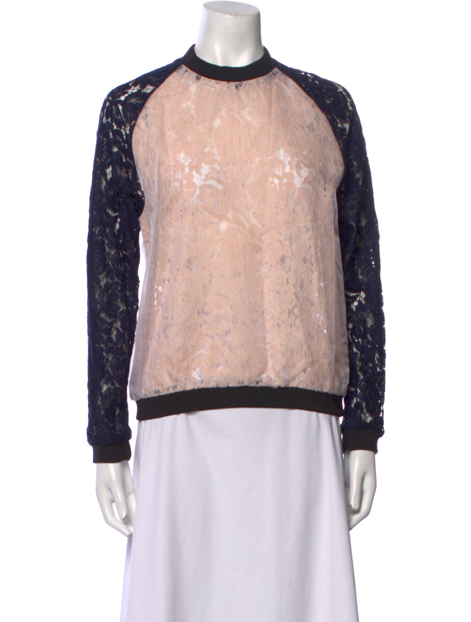 MSGM Lace Pattern Crew Neck Top - Blue Tops, Clothing - W3G43881 | The RealReal