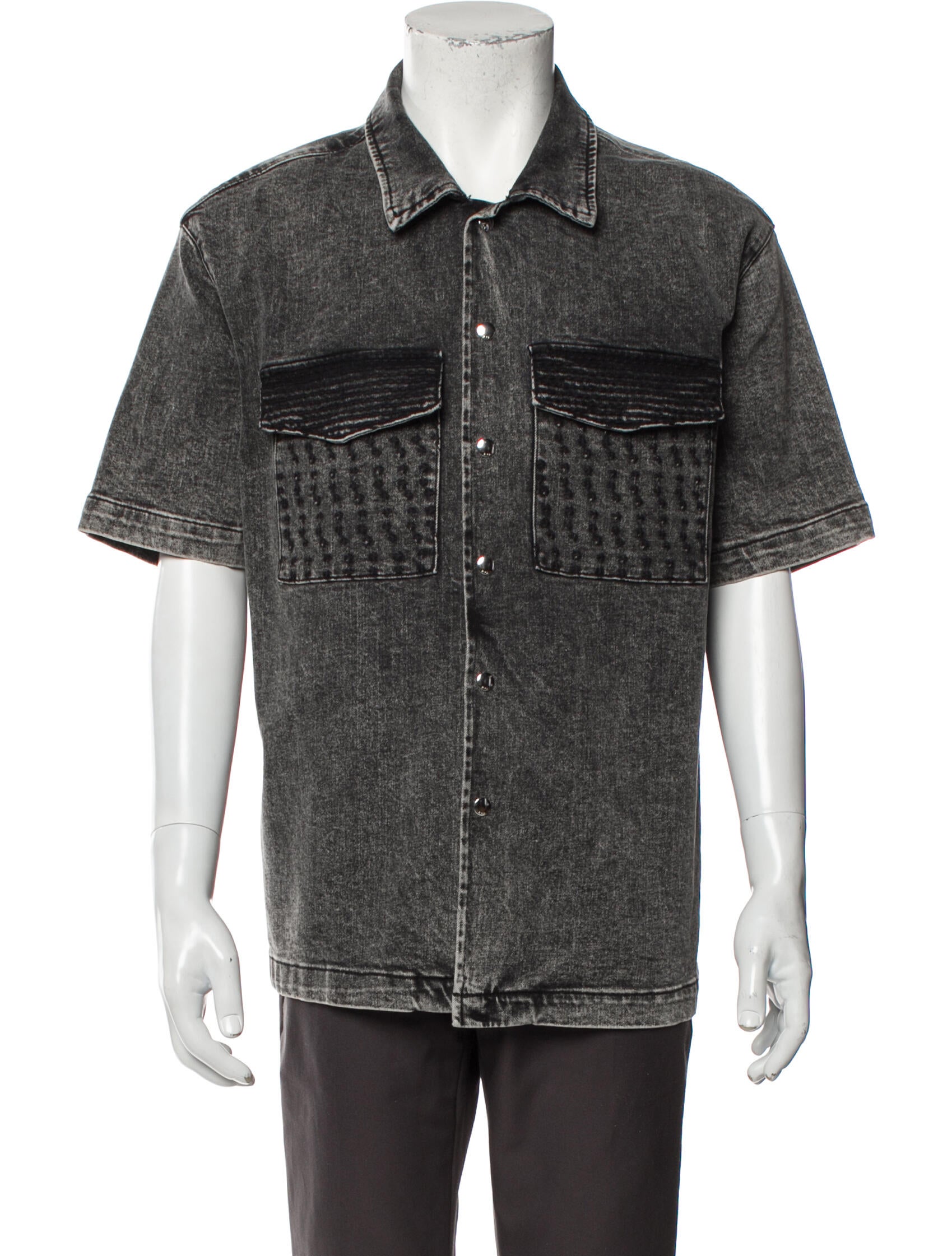 RtA Short Sleeve Denim Shirt - Black Casual Shirts, Clothing - W3Z43619 ...