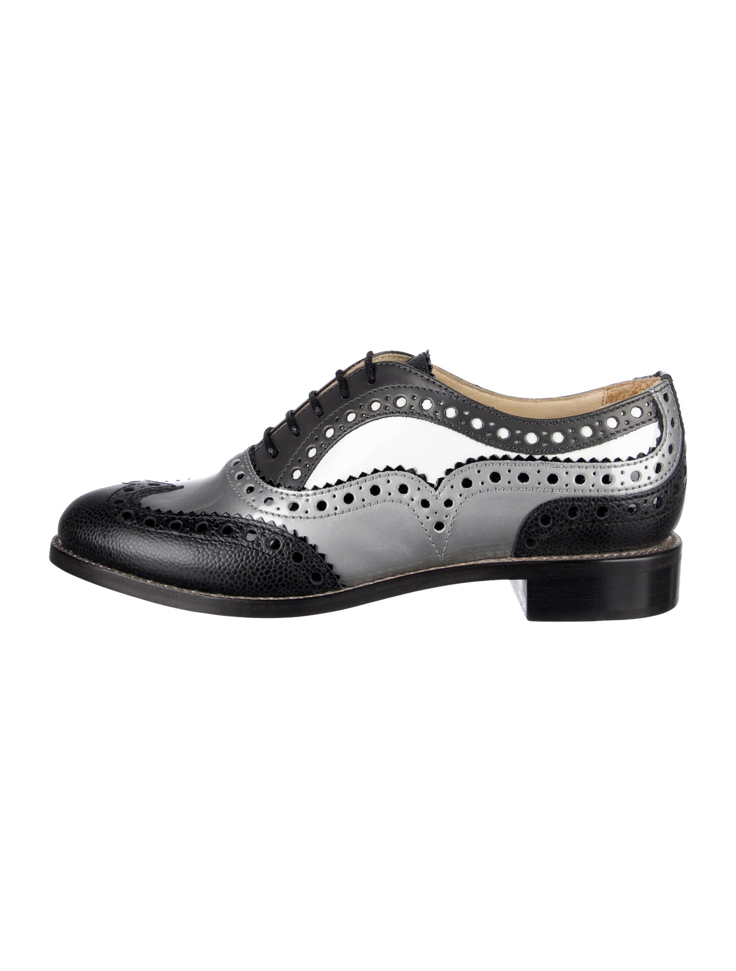 The Office of Angela Scott Leather Colorblock Pattern Oxfords - Black ...