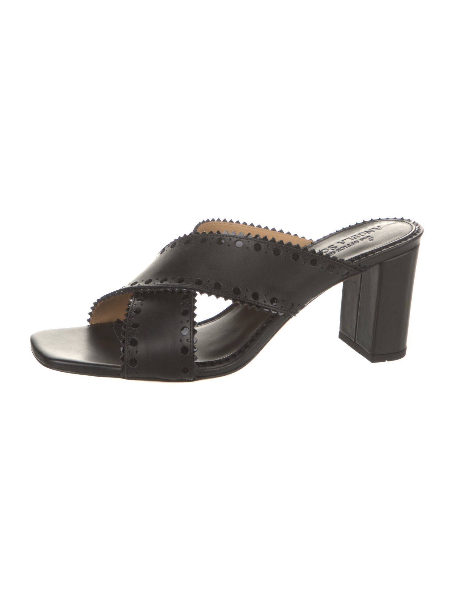 The Office of Angela Scott Leather Lasercut Accents Sandals - Black ...