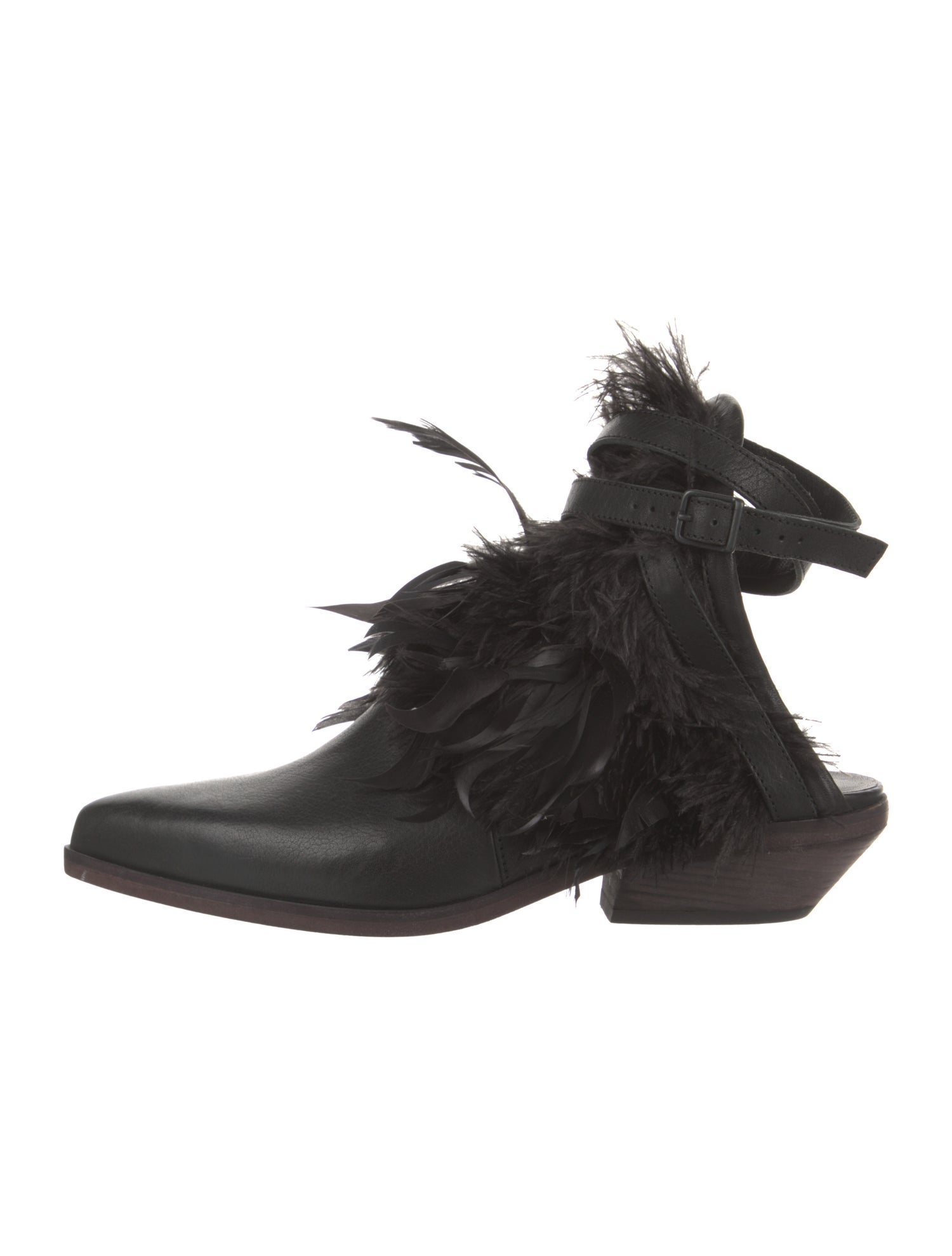 LD Tuttle Leather Feather Trim Mules - Black Flats, Shoes - W4L20575 ...