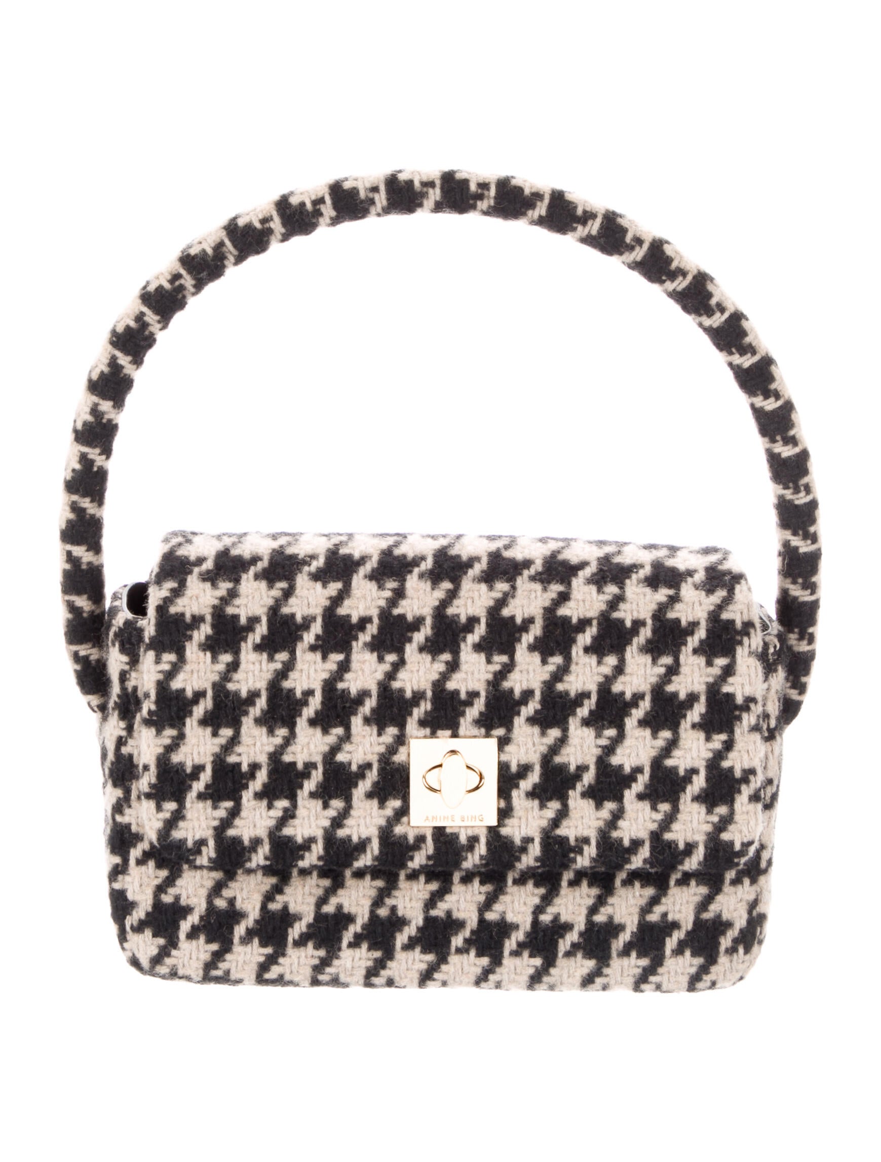 Anine Bing Felt Houndstooth Handle Bag - Black Handle Bags, Handbags ...