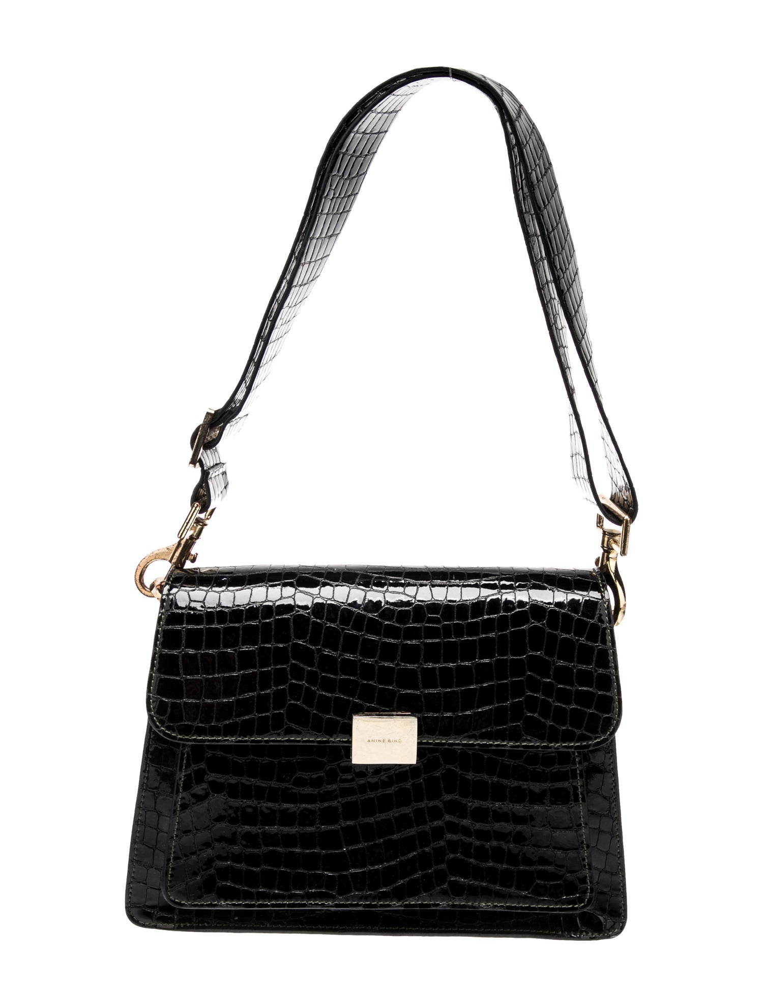 Anine Bing Patent Leather Shoulder Bag - Black Shoulder Bags, Handbags ...